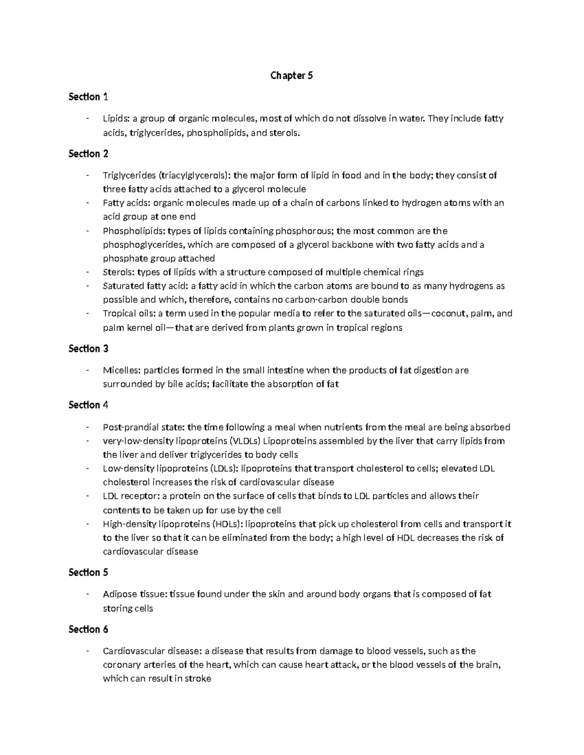 Ch 5 Notes - Chapter 5 Section 1 Lipids: a group of organic molecules ...