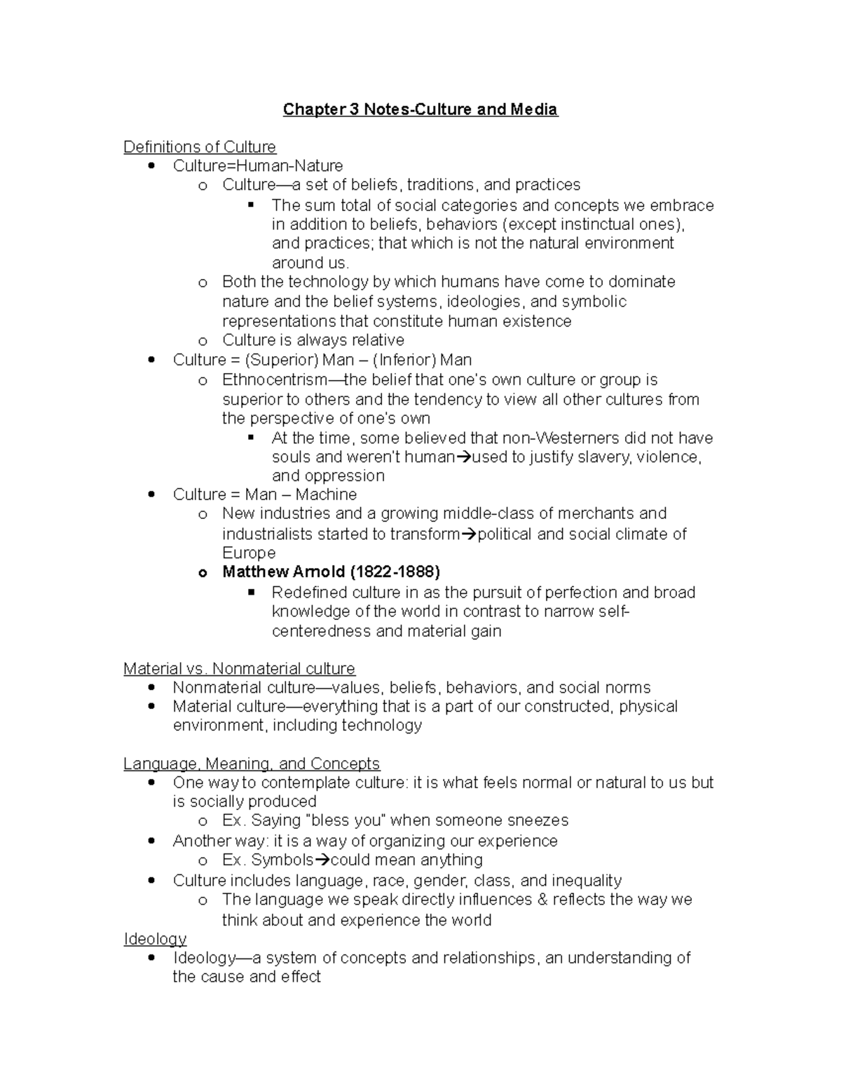 Chapter 3 Notes - Culture and Media - Chapter 3 Notes-Culture and Media ...