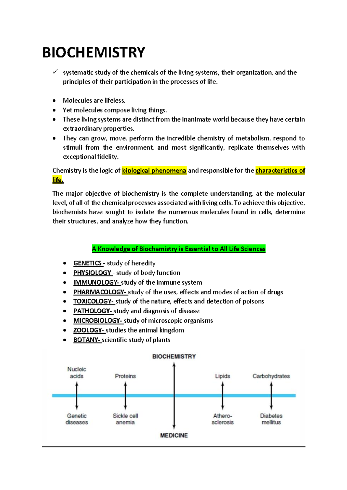 Biochemistry - BIOCHEMISTRY systematic study of the chemicals of the ...