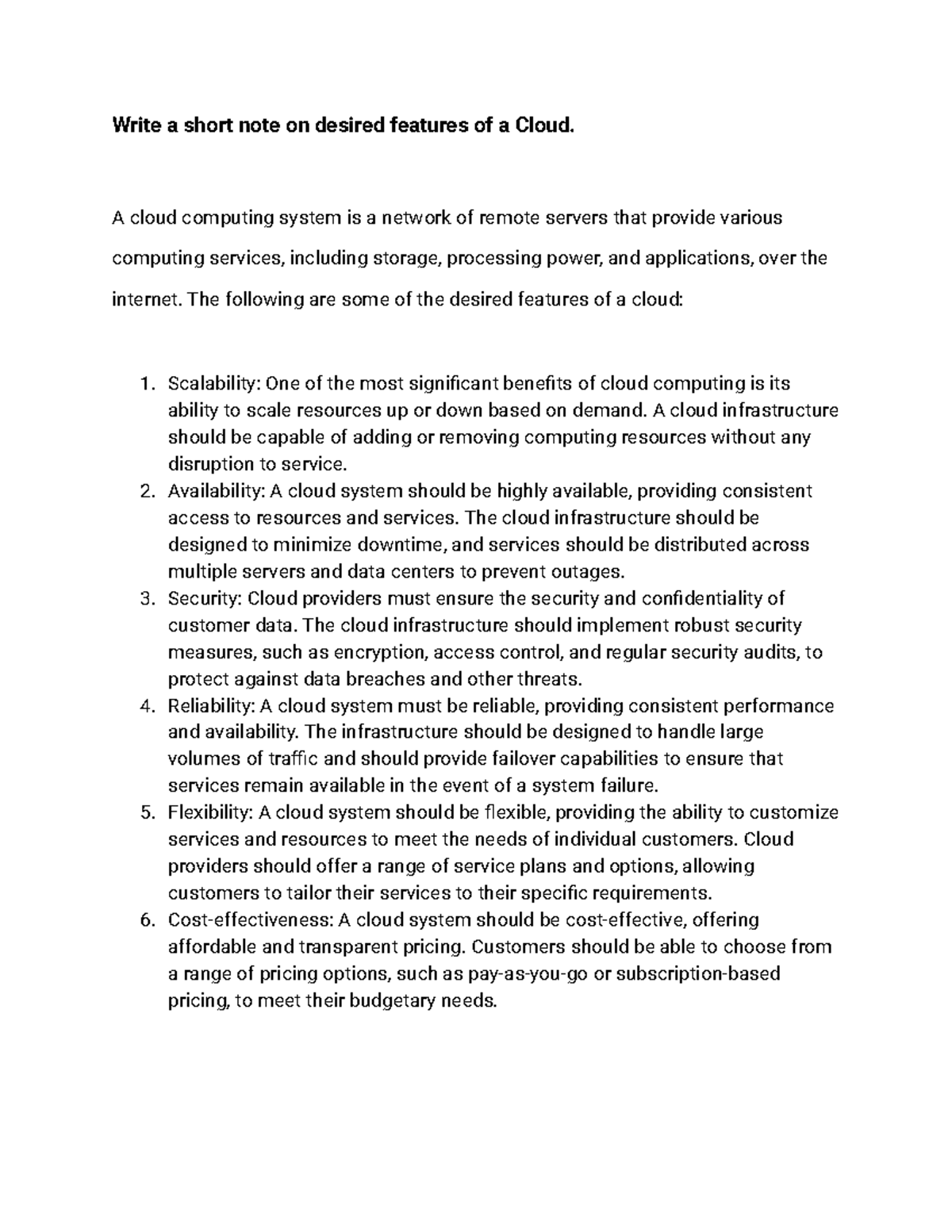 Write a short note on desired features of a Cloud - A cloud computing ...