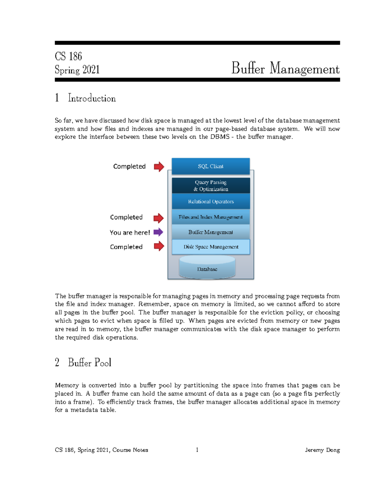 Dbms Buffer Management Notes Spring 2021 Buffer Management 1 2828