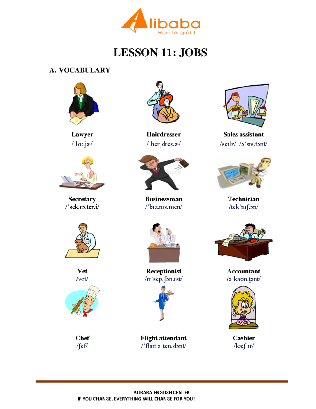 Lesson 11 - nothing at all - ALIBABA ENGLISH CENTER LESSON 11: JOBS A ...