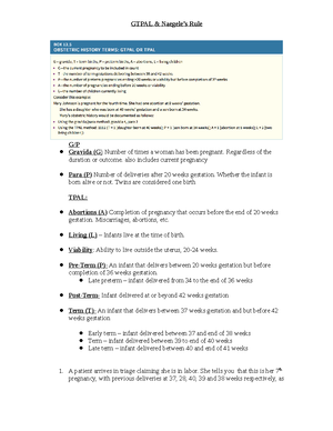 Gtpalnaegeles KEY - Worksheet that covers GTPAL and Naegele's Rule from ...