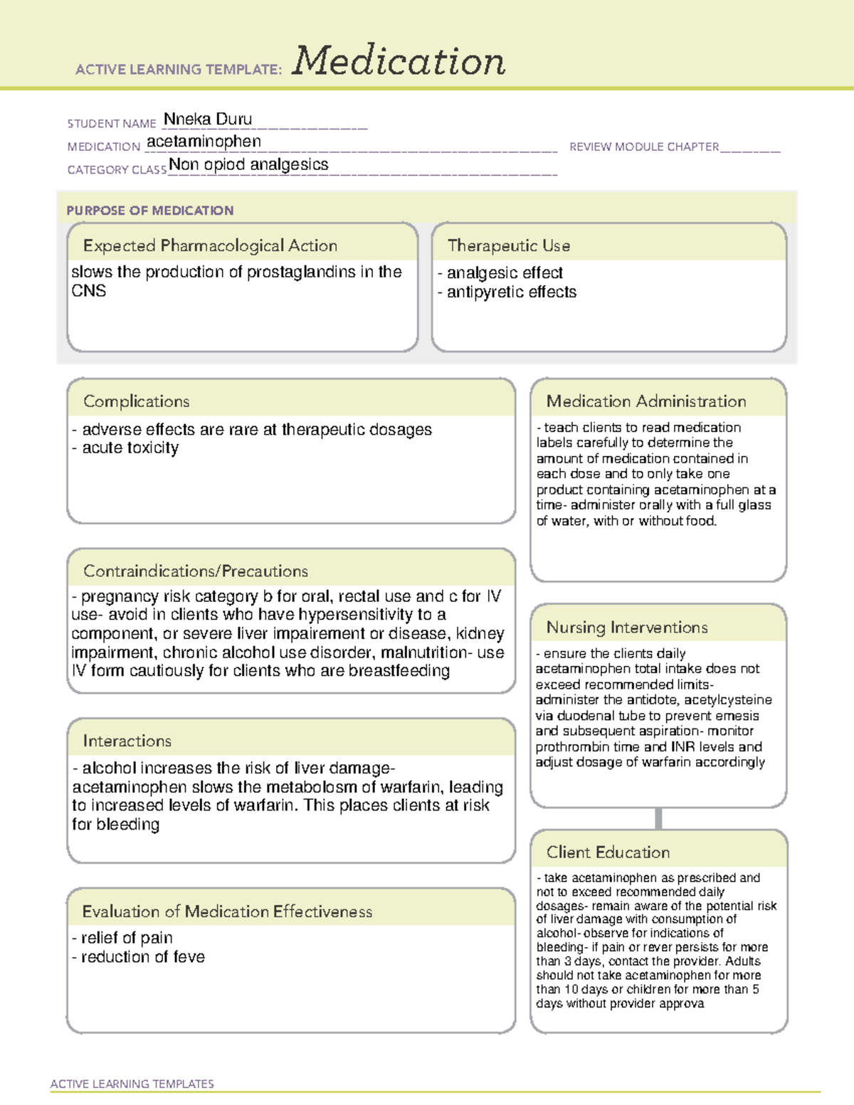 Medication Acetaminophen - ACTIVE LEARNING TEMPLATES Medication STUDENT ...
