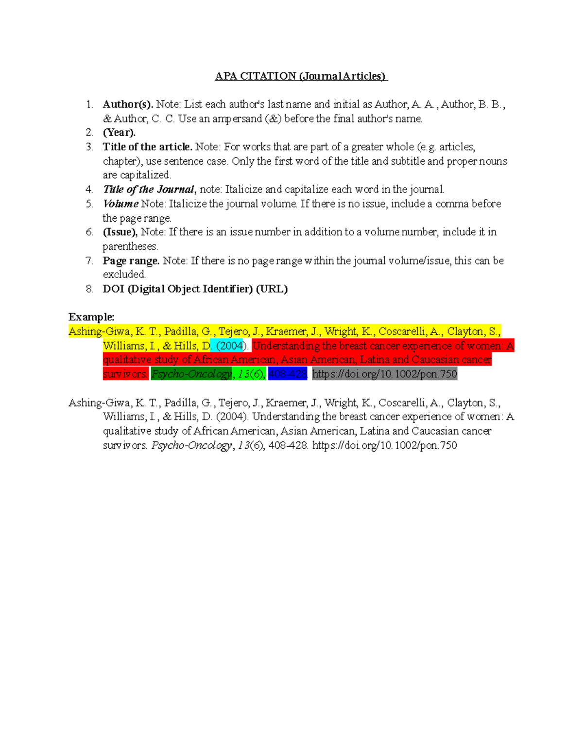 Referencing - AKUGD - APA CITATION (Journal Articles) Author(s). Note ...