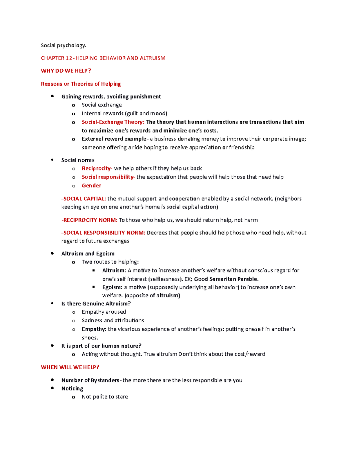 Social psy study guide - Social psychology. CHAPTER 12- HELPING ...
