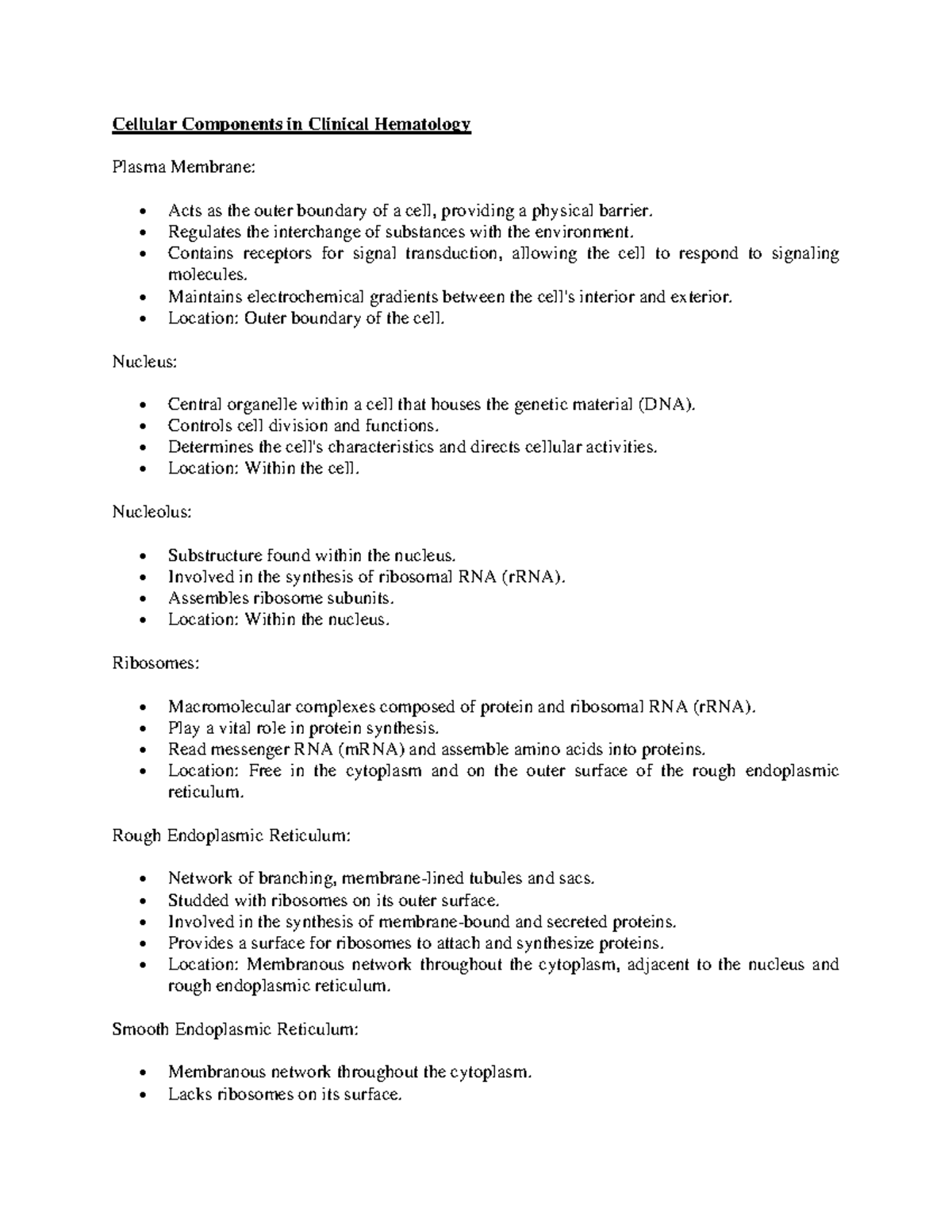 S -Cellular Components Reference Sheet - Cellular Components in ...