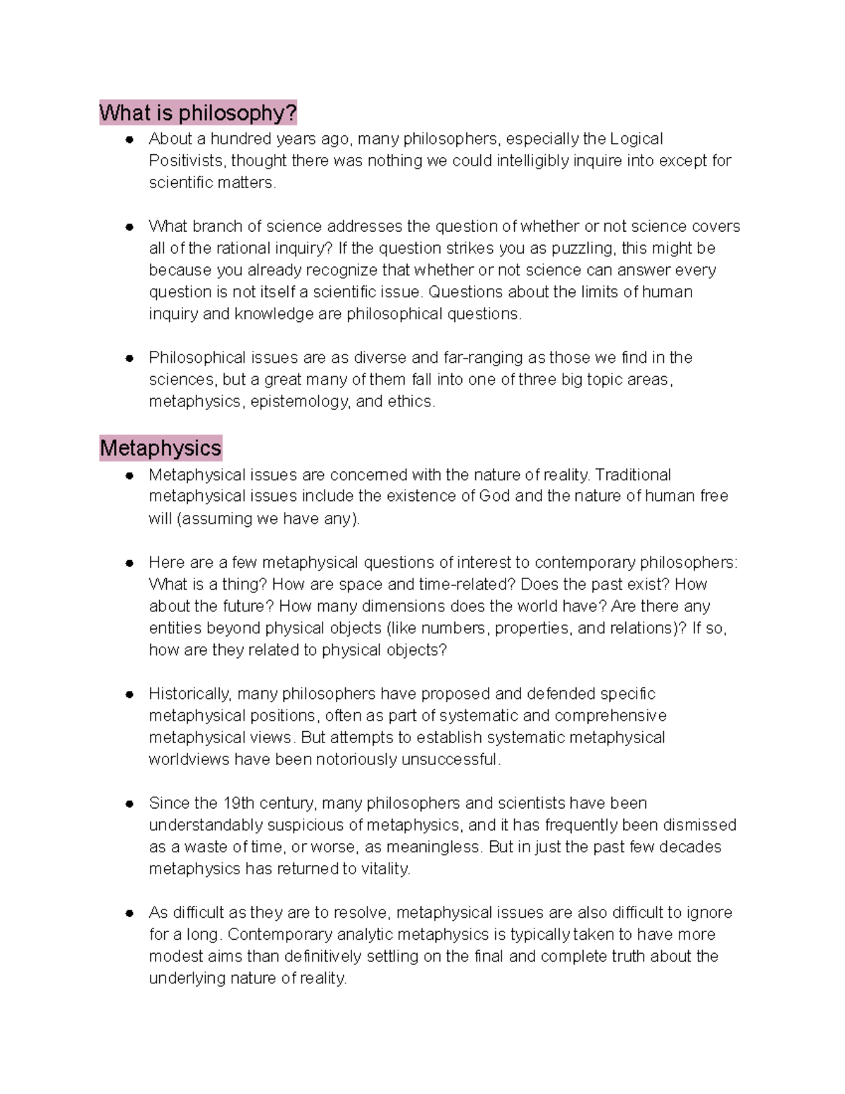 Philosphy - Part 1 - Notes - What is philosophy? About a hundred years ...