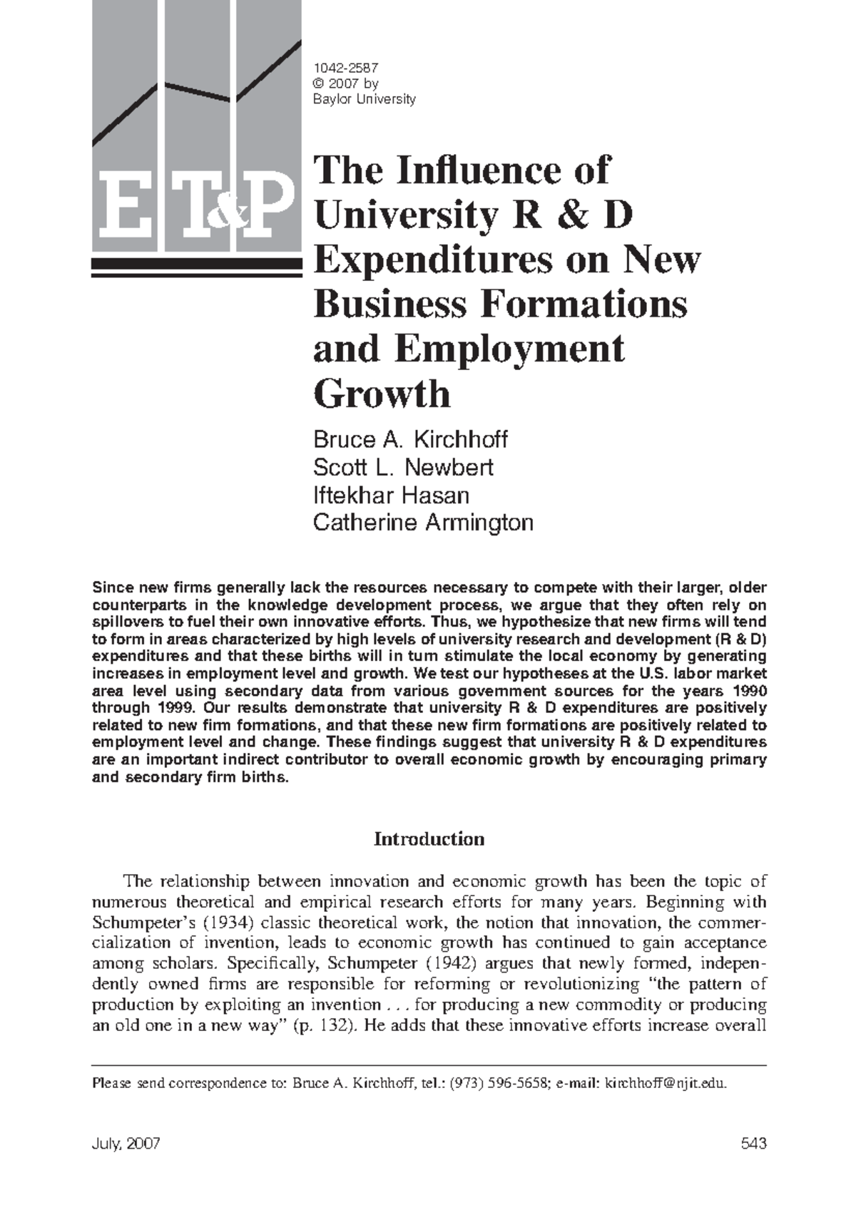 The Influence of University R and D Expe - The Influence of University ...