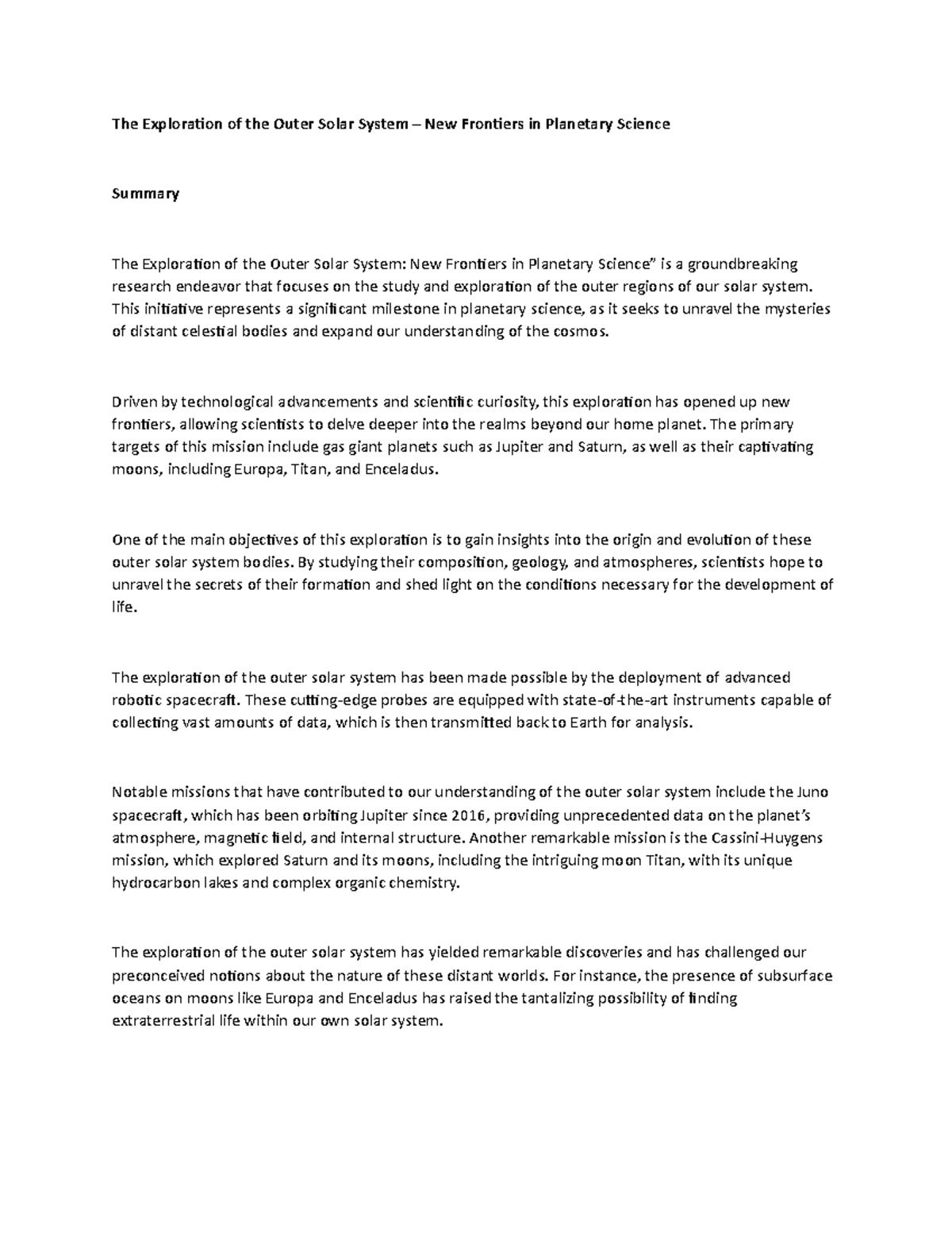 The Exploration of the Outer Solar System – New Frontiers in Planetary ...