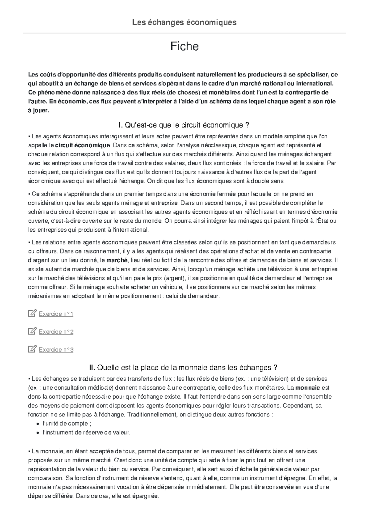 economie les echanges economiques - Fiche Les coûts d'opportunité des ...