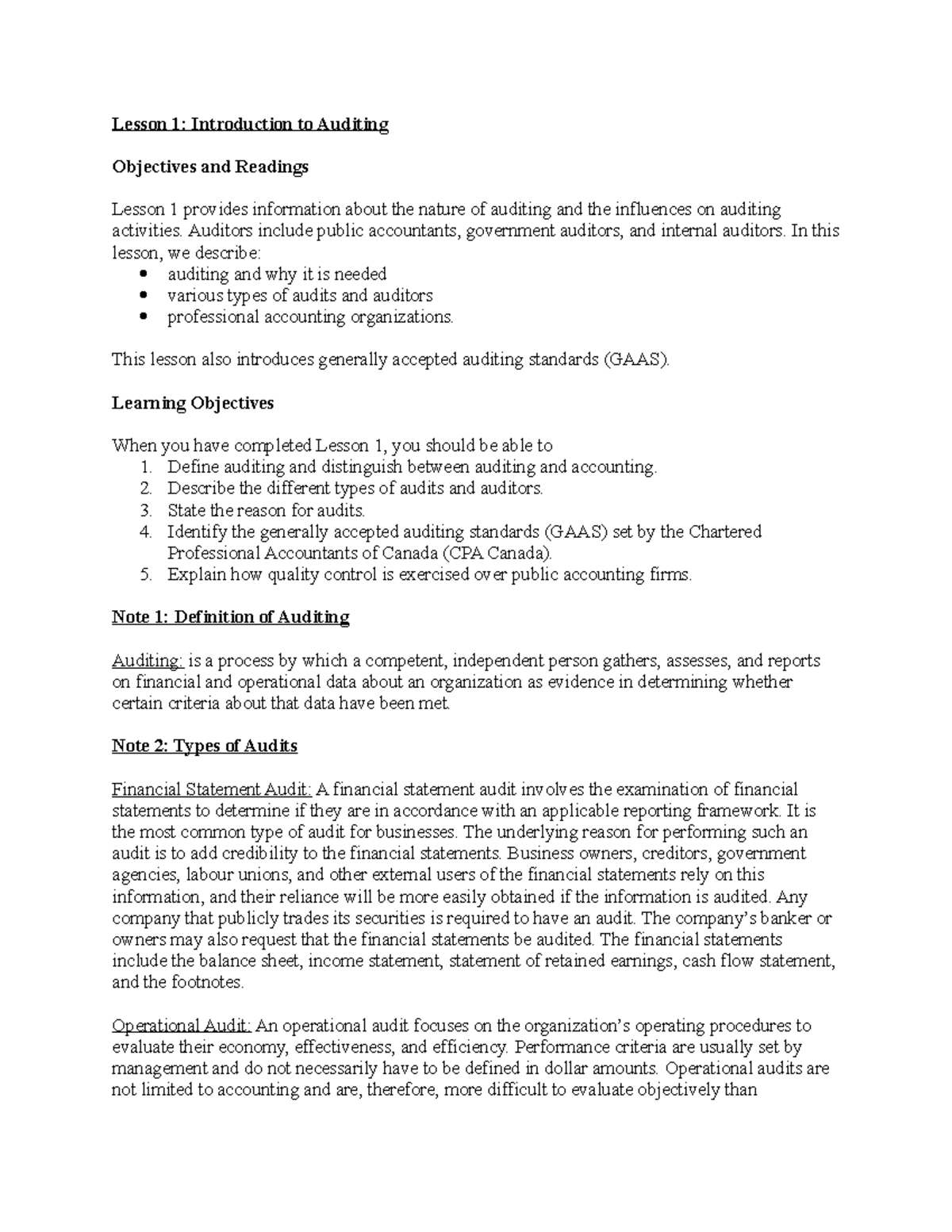 Lesson 1 - Introduction to Auditing - Lesson 1: Introduction to ...
