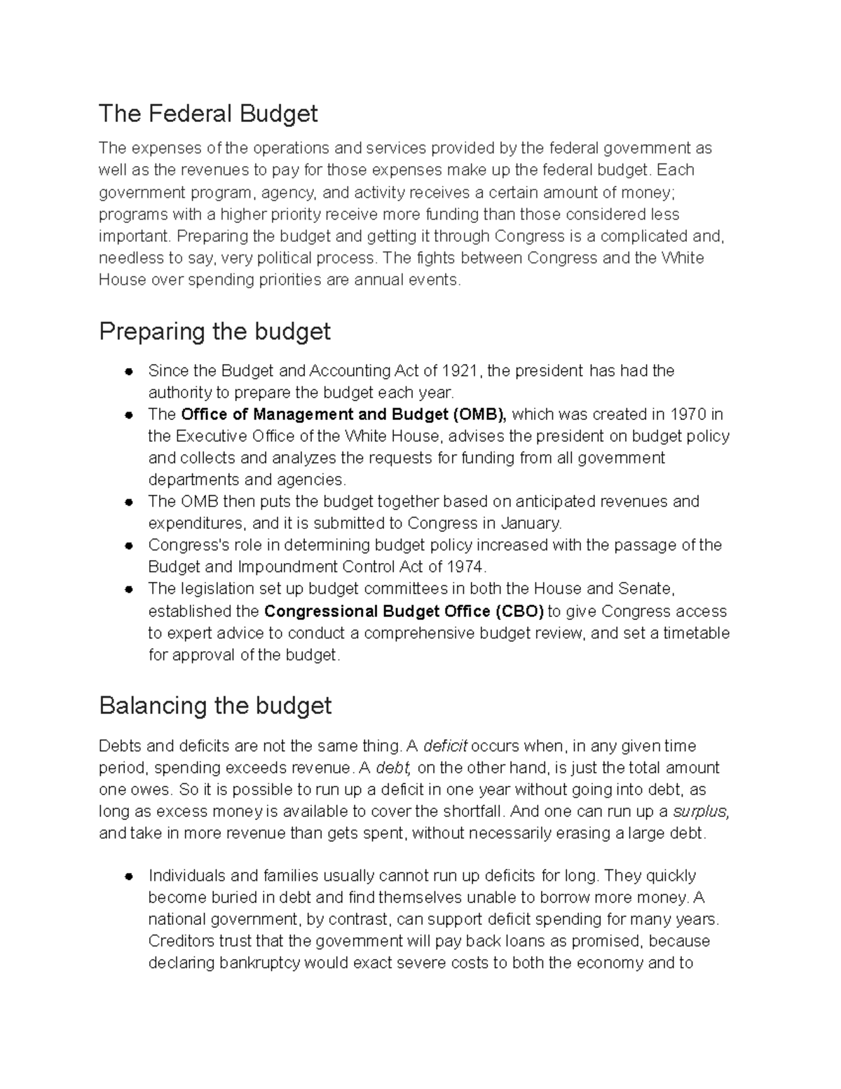 The Federal Budget And Taxation The Federal Budget The Expenses Of