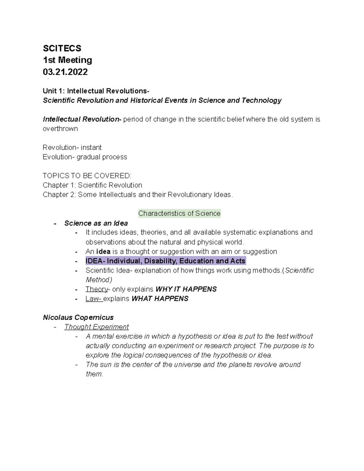 Science - Solving problem - SCITECS 1st Meeting 03. Unit 1: Intellectual Revolutions- Scientific ...