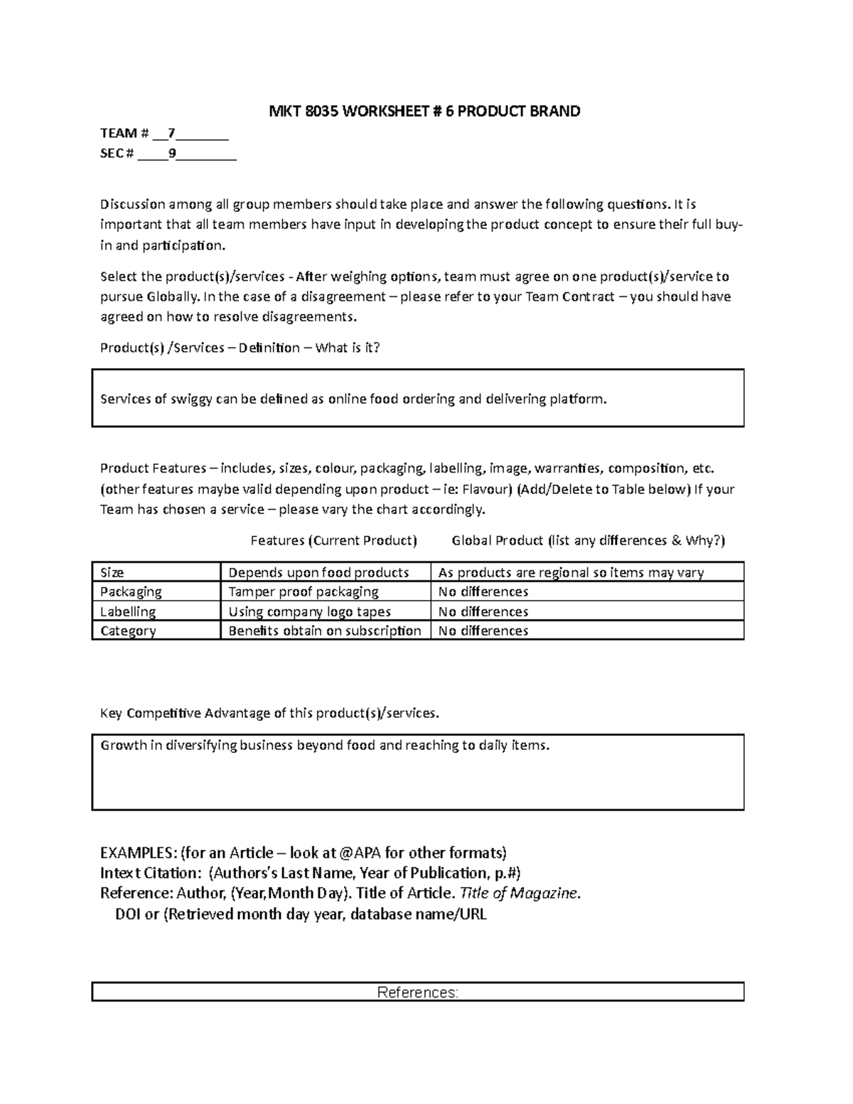 6- Product Brand - worksheet 6 - MKT 8035 WORKSHEET # 6 PRODUCT BRAND ...