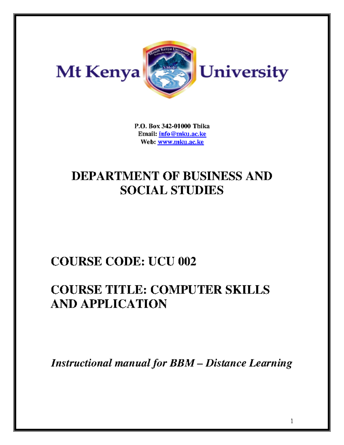 UCU 002 Introduction to Computers module - P. Box 342-01000 Thika Email ...