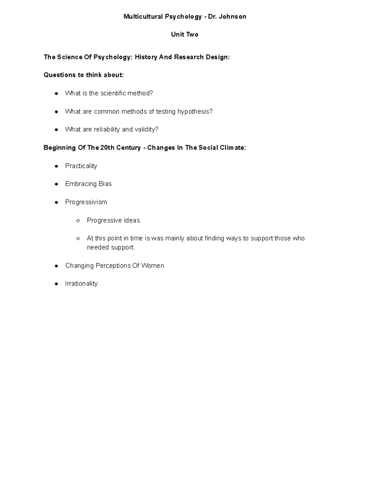 MCP Unit 2 - Lecture notes - Unit Two The Science Of Psychology ...