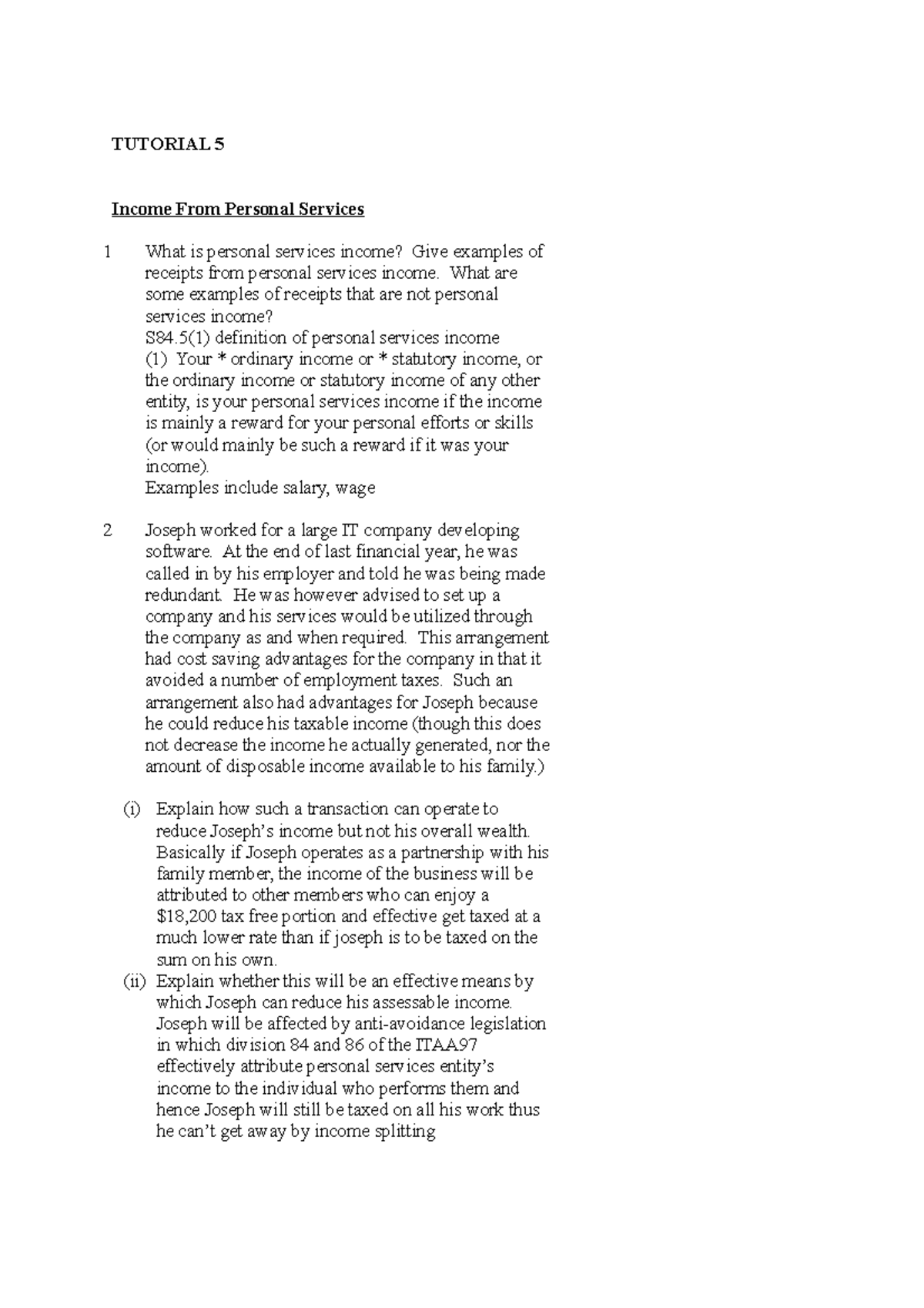 Tutorial+5 - Tutorial full solution - TUTORIAL 5 Income From Personal ...