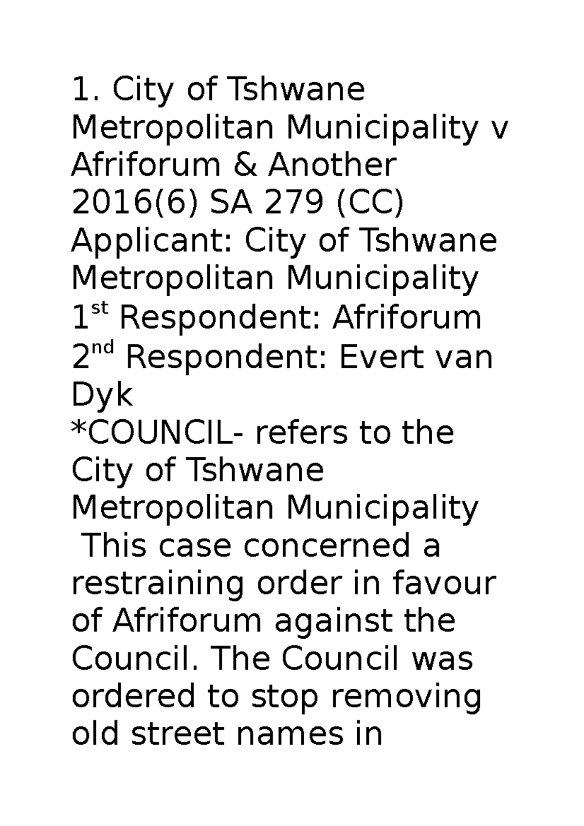 CSL 2601 Law Cases presented in Tutorial - CSL2601 - Unisa - Studocu