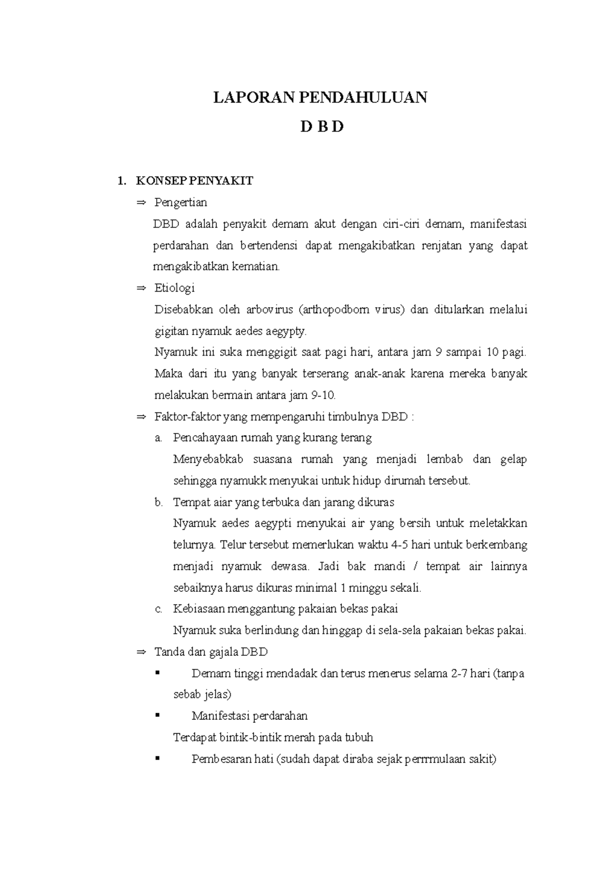 LP DBD - Laporann - LAPORAN PENDAHULUAN D B D 1. KONSEP PENYAKIT ...