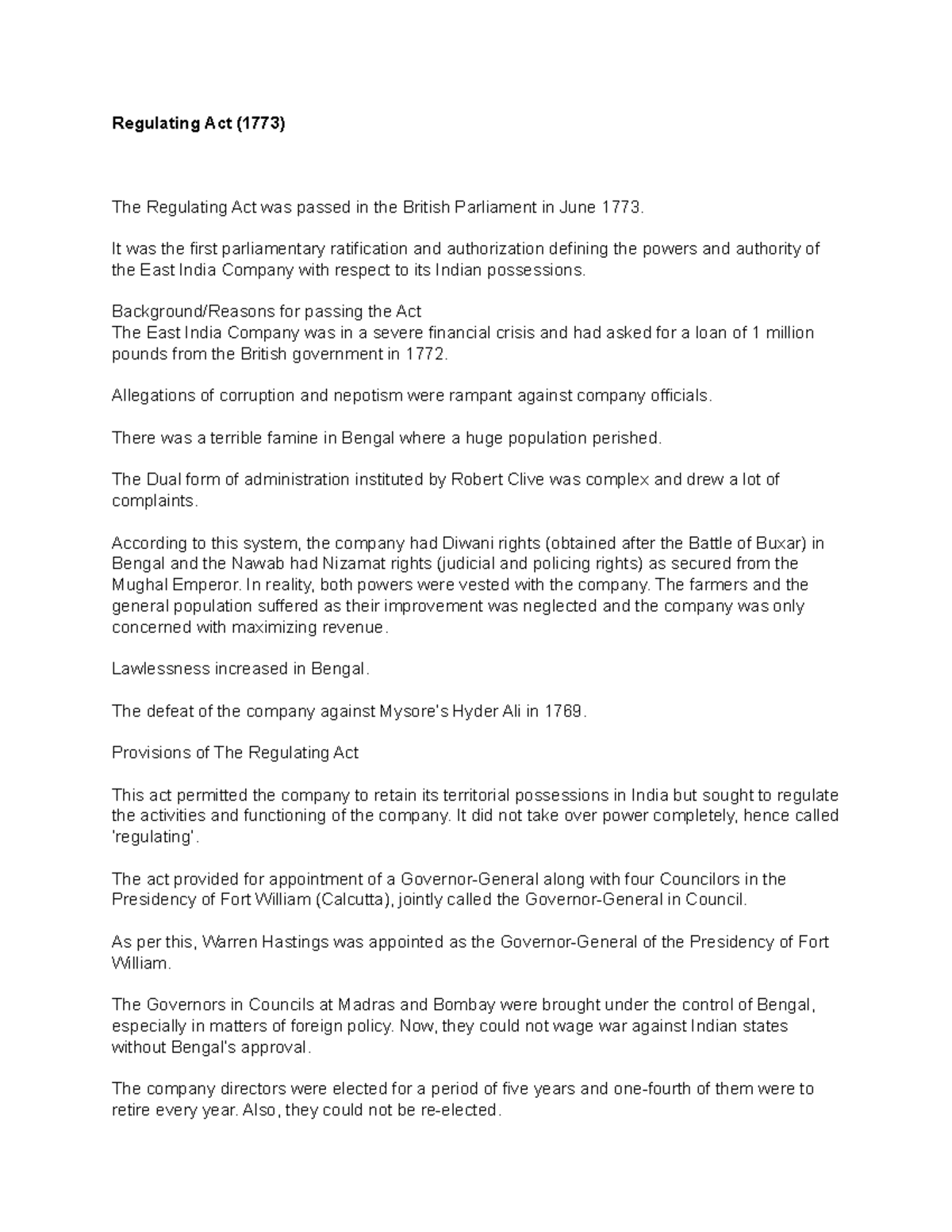 Regulating Act (1773) - Regulating Act (1773) The Regulating Act was ...