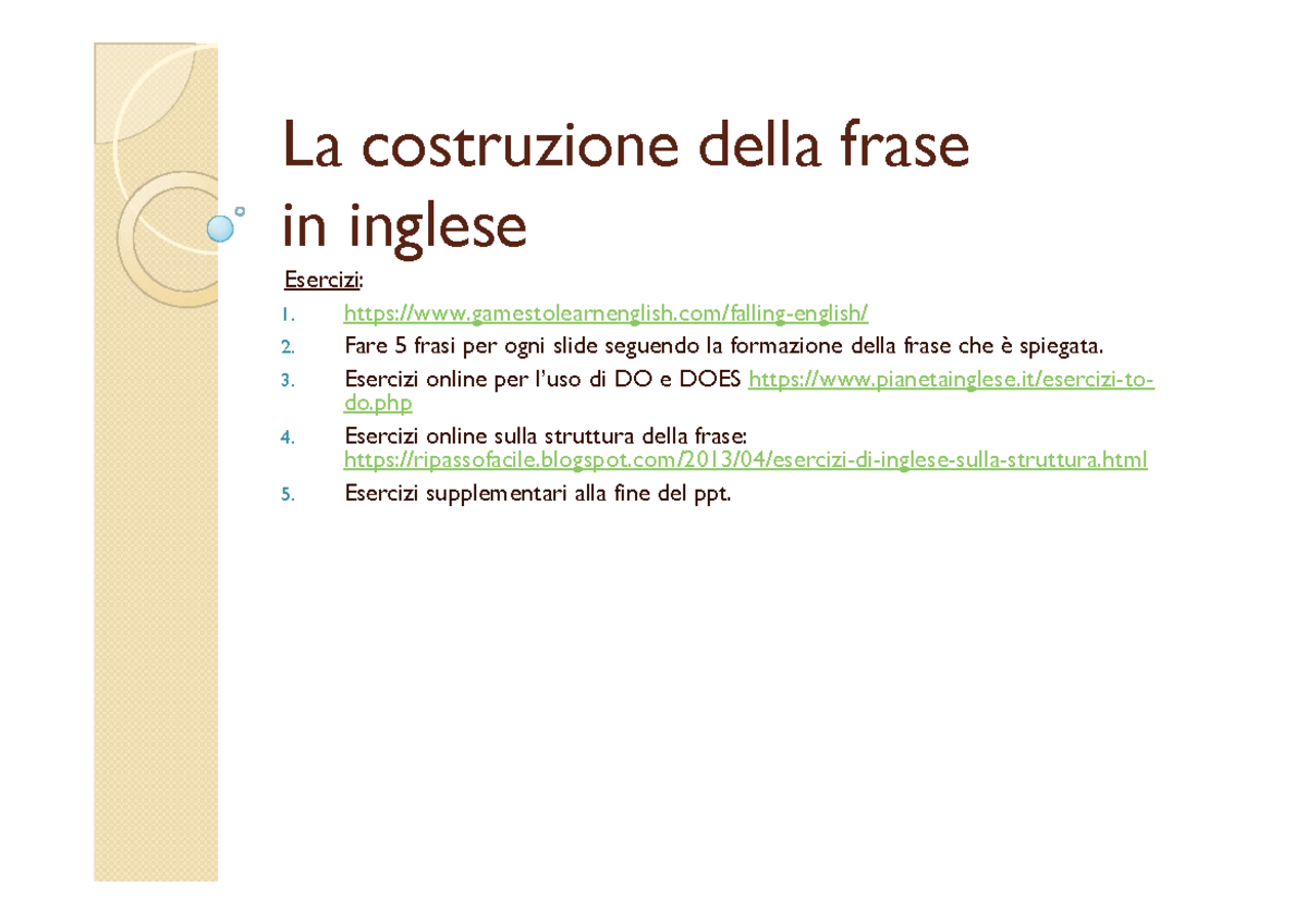 Ordine della frase in inglese + esercizi - La costruzione della frase ...