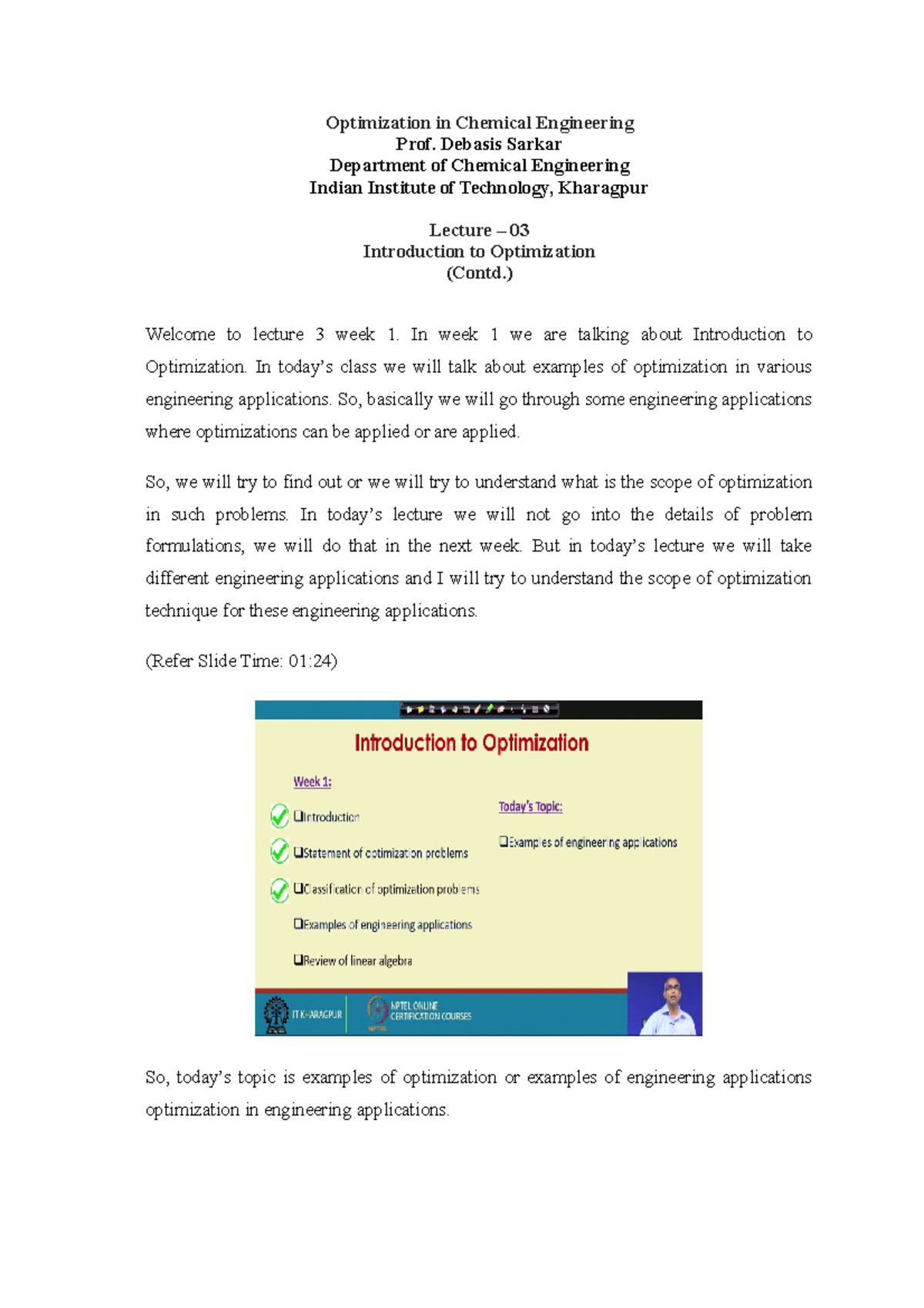 Lec3 - Best of luck - Optimization in Chemical Engineering Prof ...