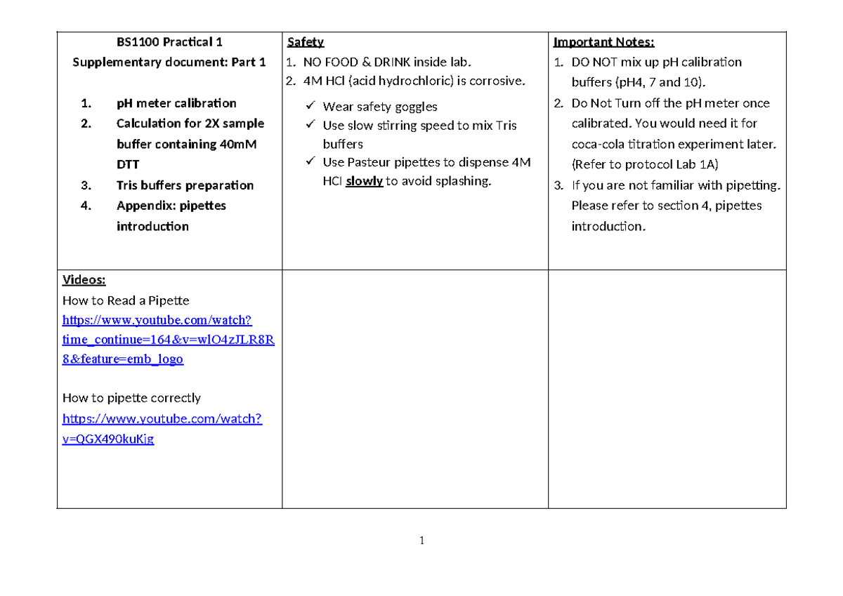 BS1100 Practical 1A Supplementary Document - BS1100 Practical 1 ...