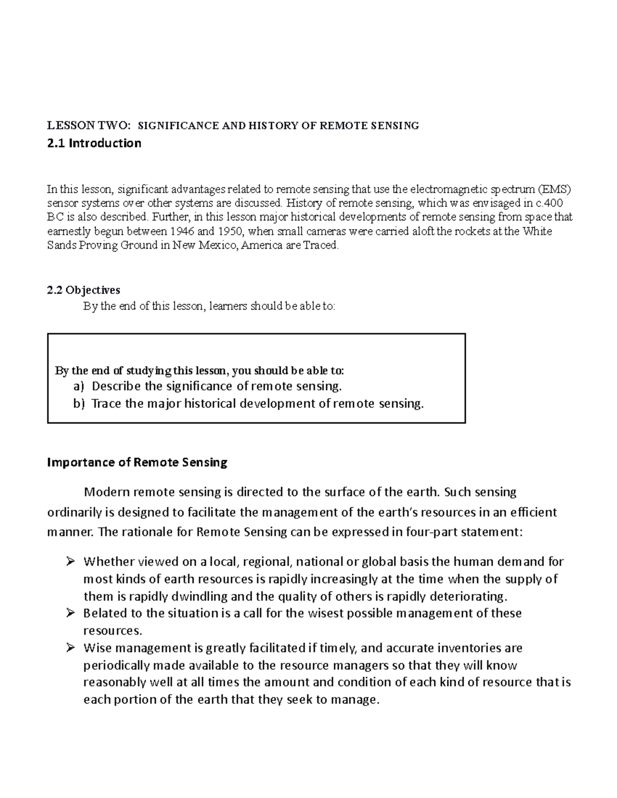 GGY 401 Lesson 2 - ]notes - LESSON TWO: SIGNIFICANCE AND HISTORY OF ...