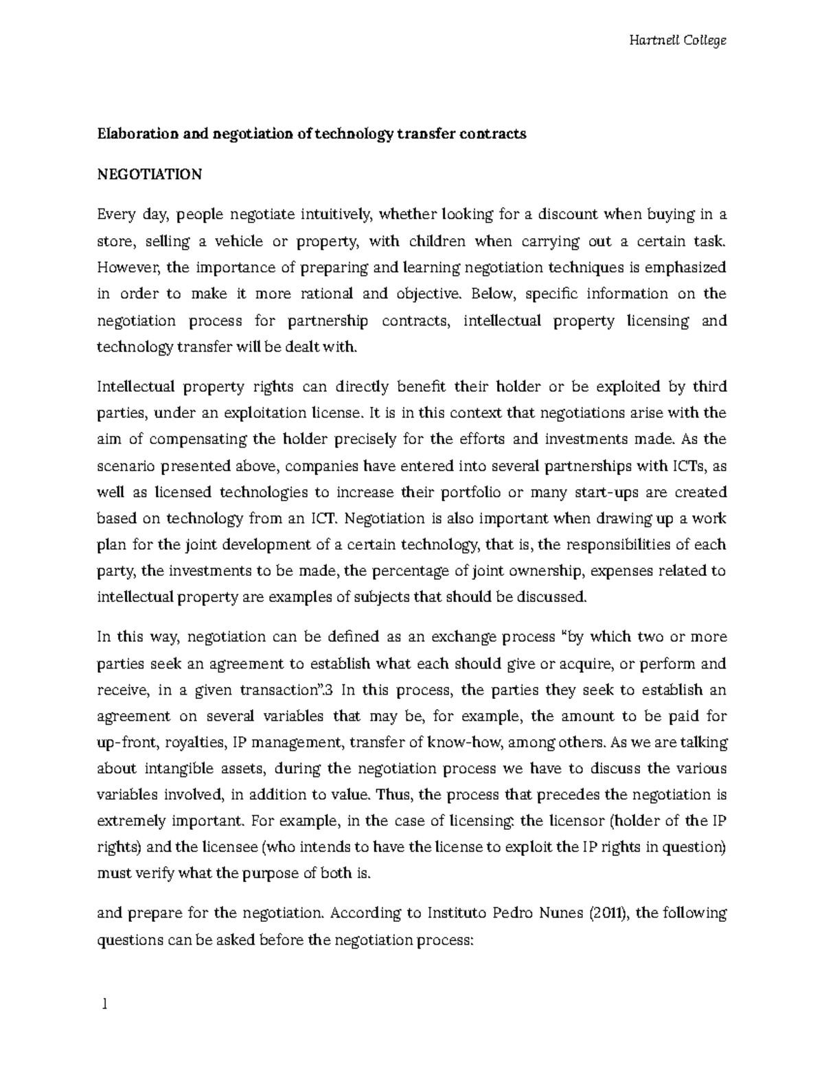 Preparation and negotiation of contracts. - Elaboration and negotiation ...