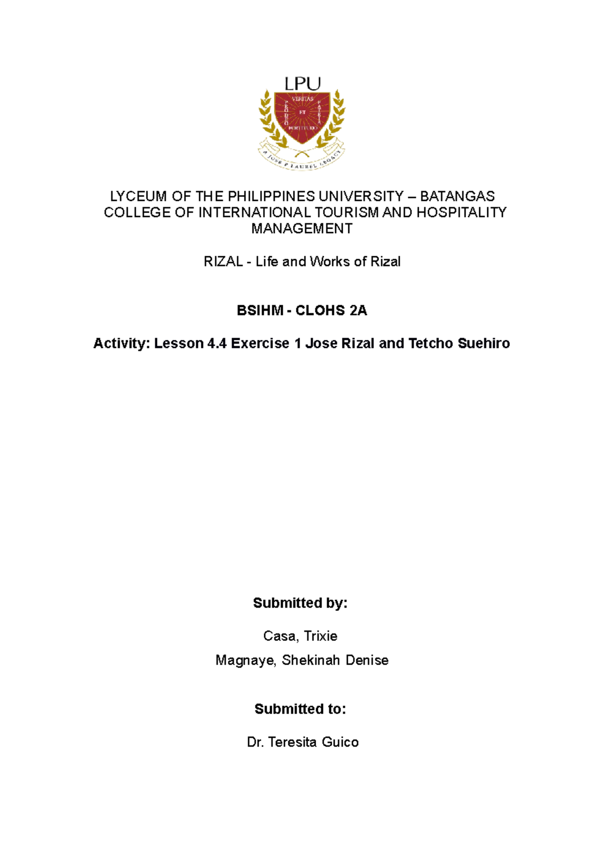 Lesson 4.4 Exercise 1 - LYCEUM OF THE PHILIPPINES UNIVERSITY – BATANGAS ...