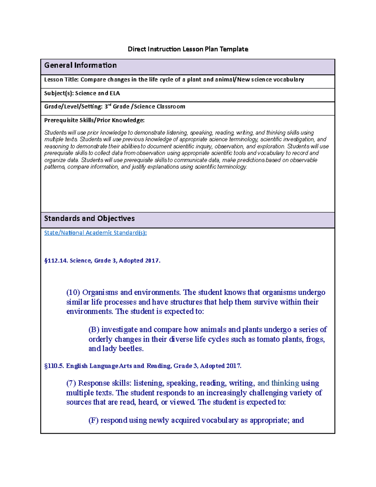 C732 Lesson Plan Template - Direct Instruction Lesson Plan Template ...