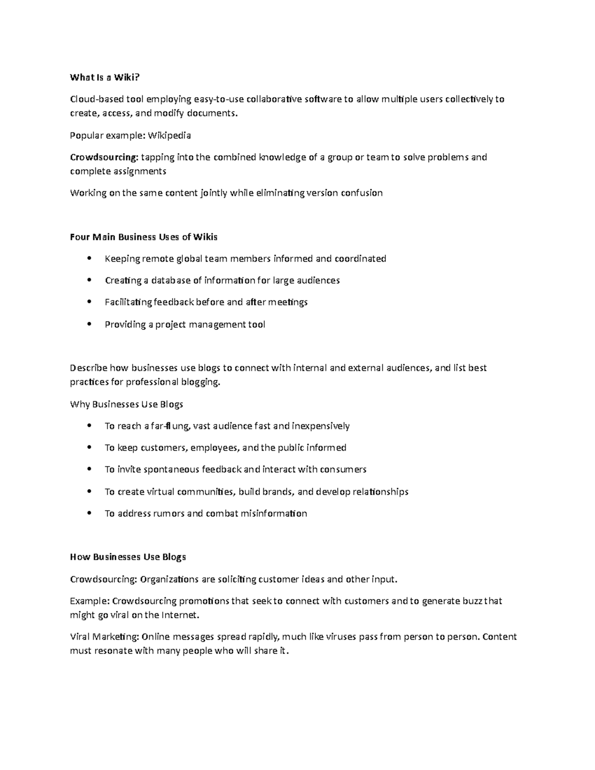 Lecture Notes 5 - What Is a Wiki? Cloud-based tool employing easy-to ...