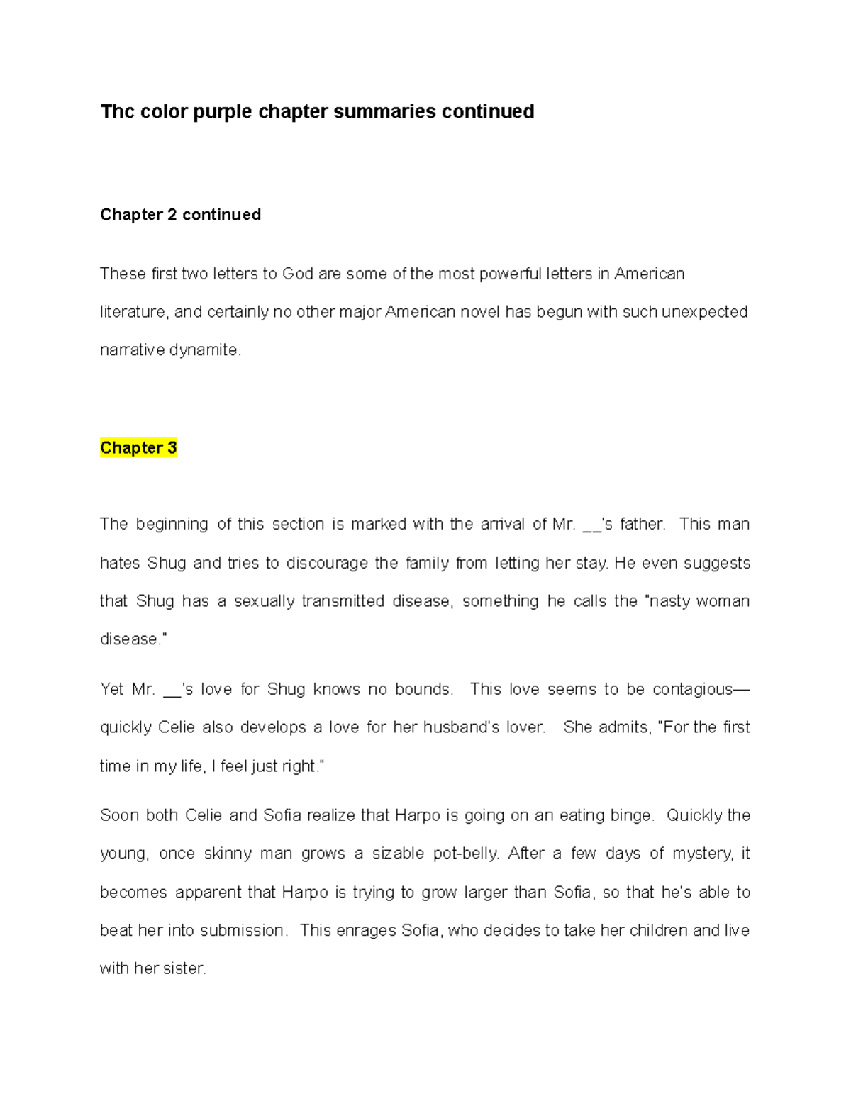 Thc color purple chapter summaries continued 4 - Thc color purple ...