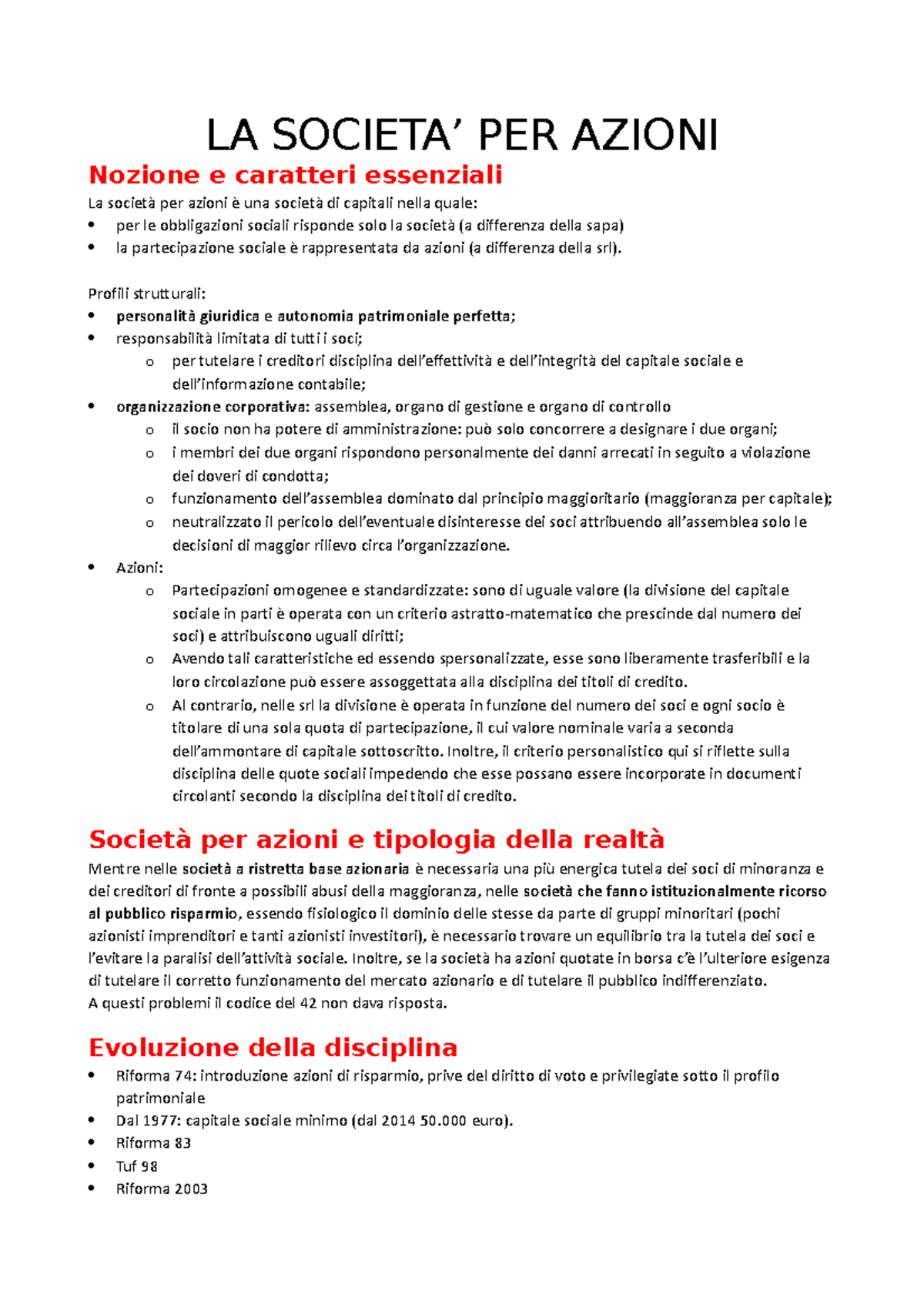 Schemi giustissimi - Diritto commerciale - LA SOCIETA’ PER AZIONI ...