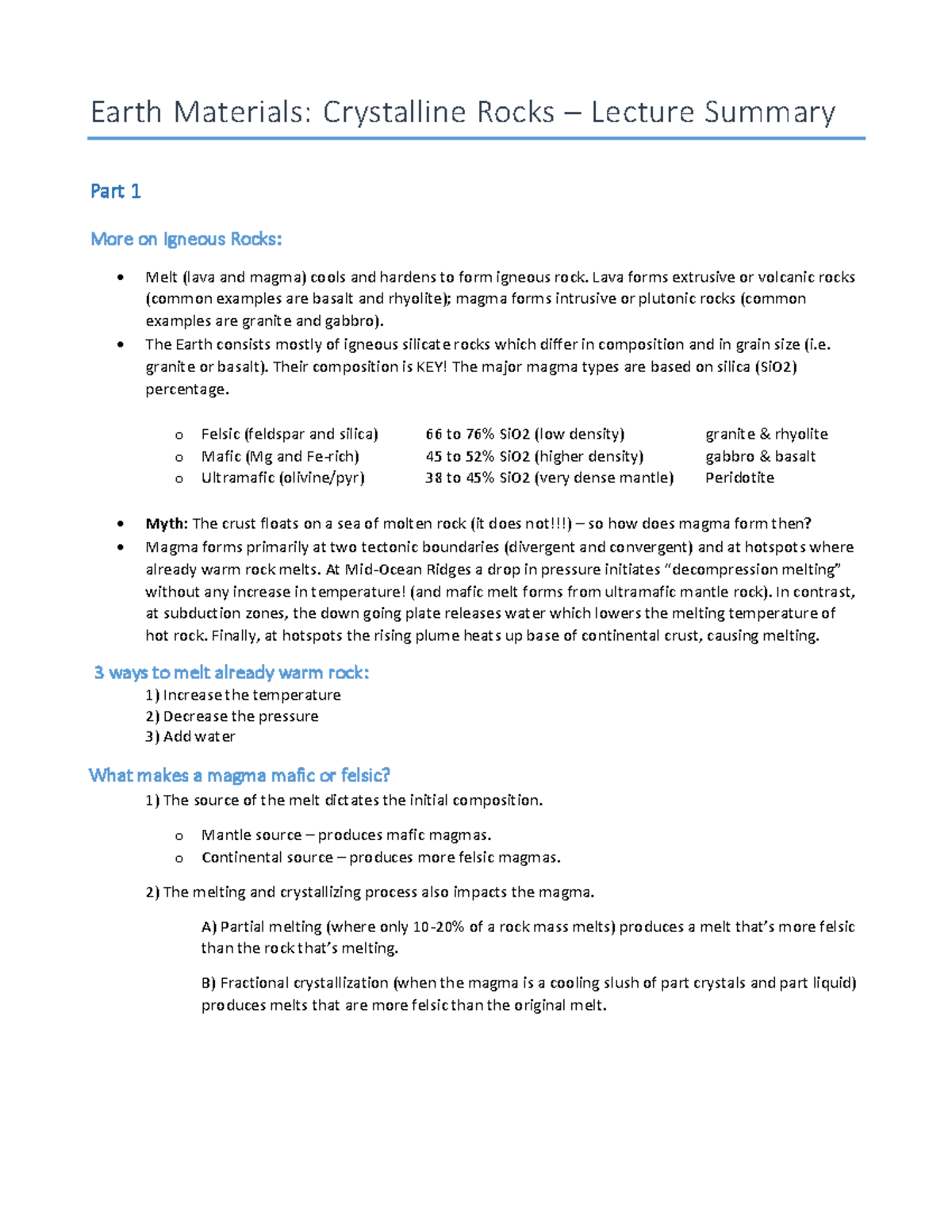 Lecture Summary-Earth Materials-Crystalline Rocks-GEOL-11040 - Earth ...