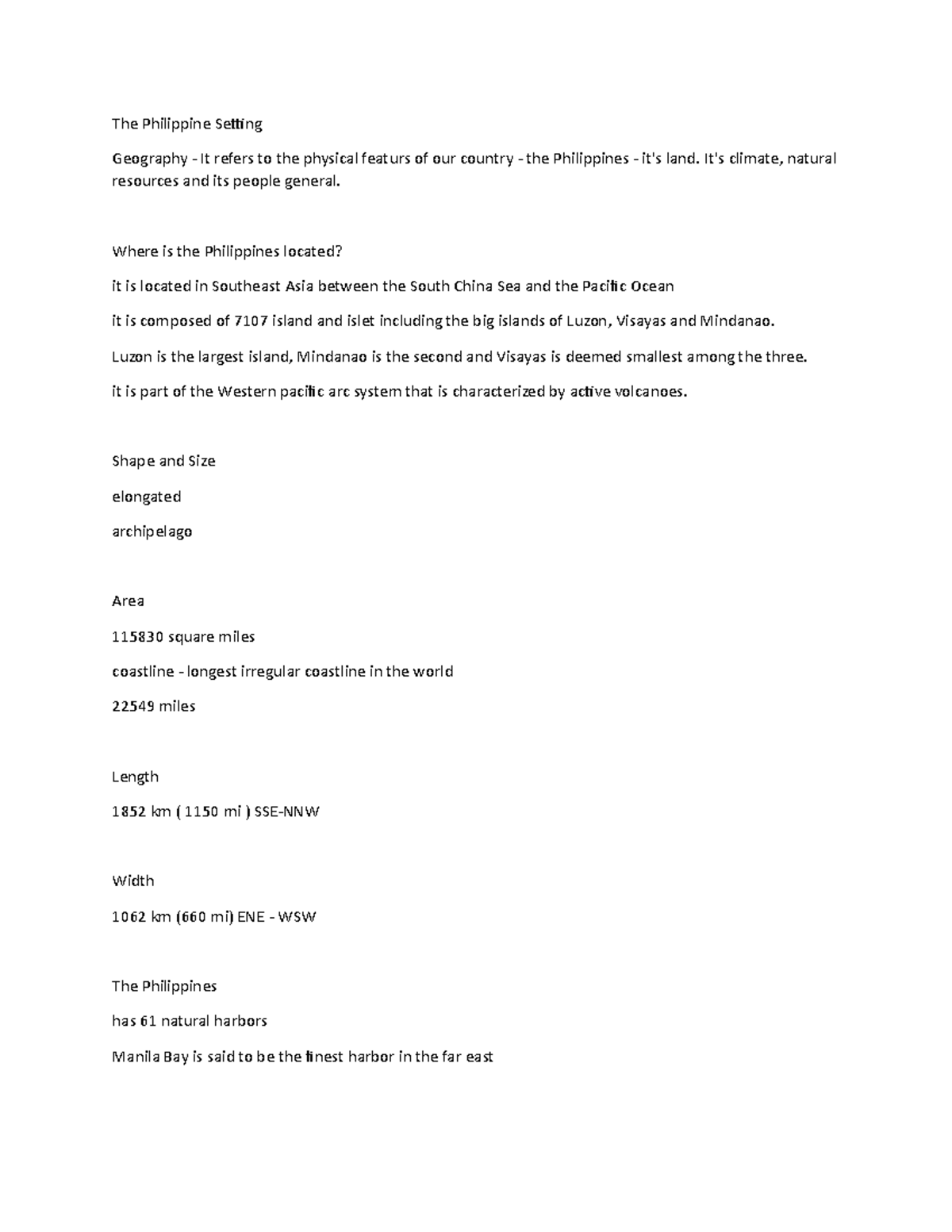 The Philippine Setting Lesson 1 - The Philippine Setting Geography - It ...