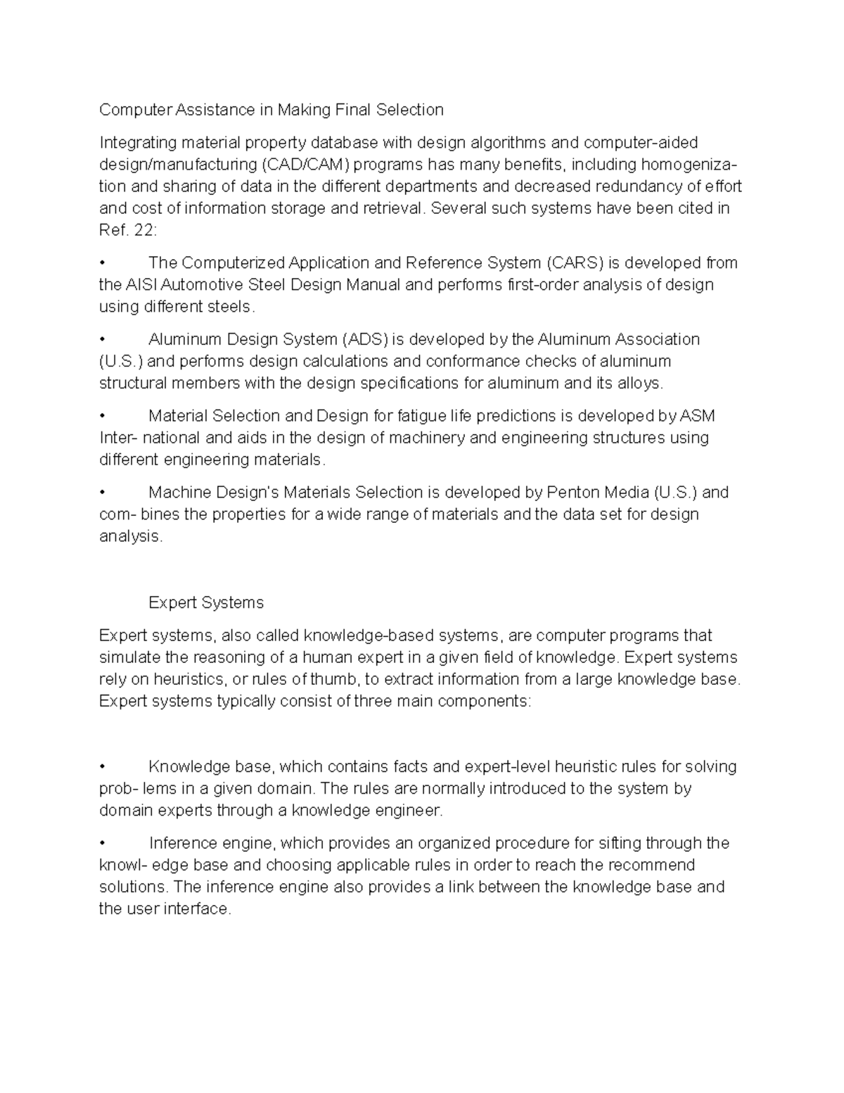 Computer Assistance in Making Final Selection - Computer Assistance in ...