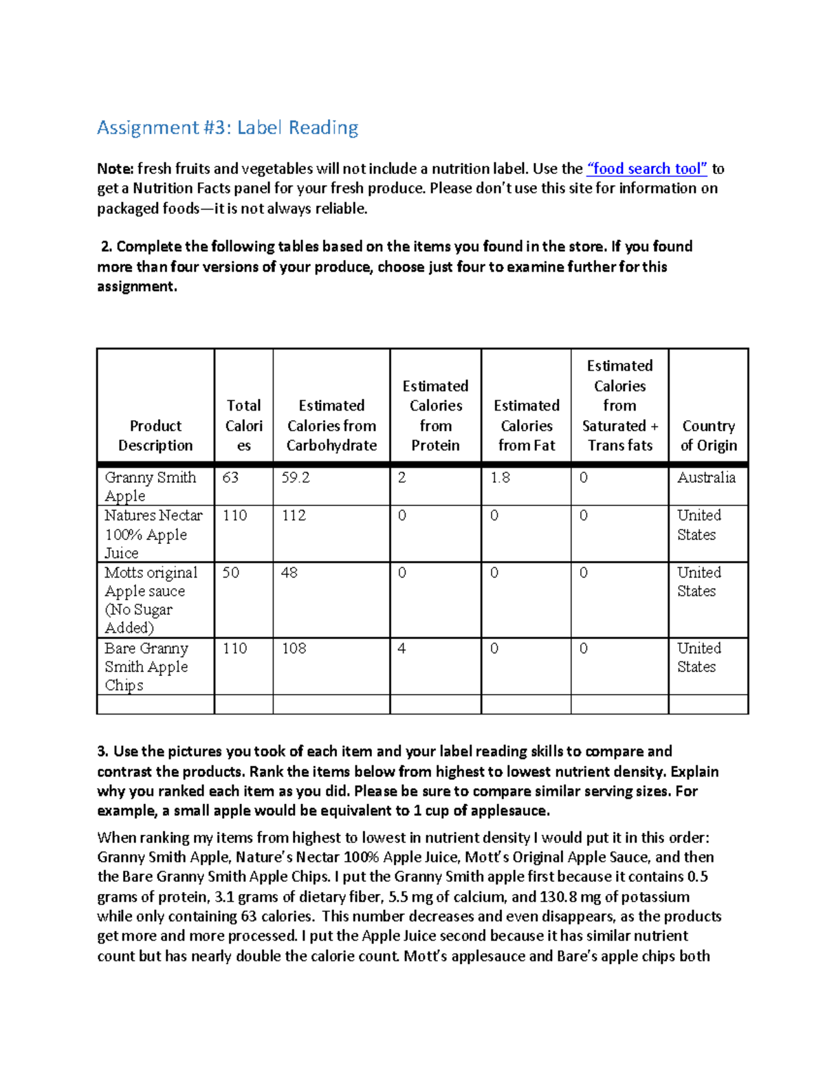 Assignment 3 Full - Assignment #3: Label Reading Note: fresh fruits and ...