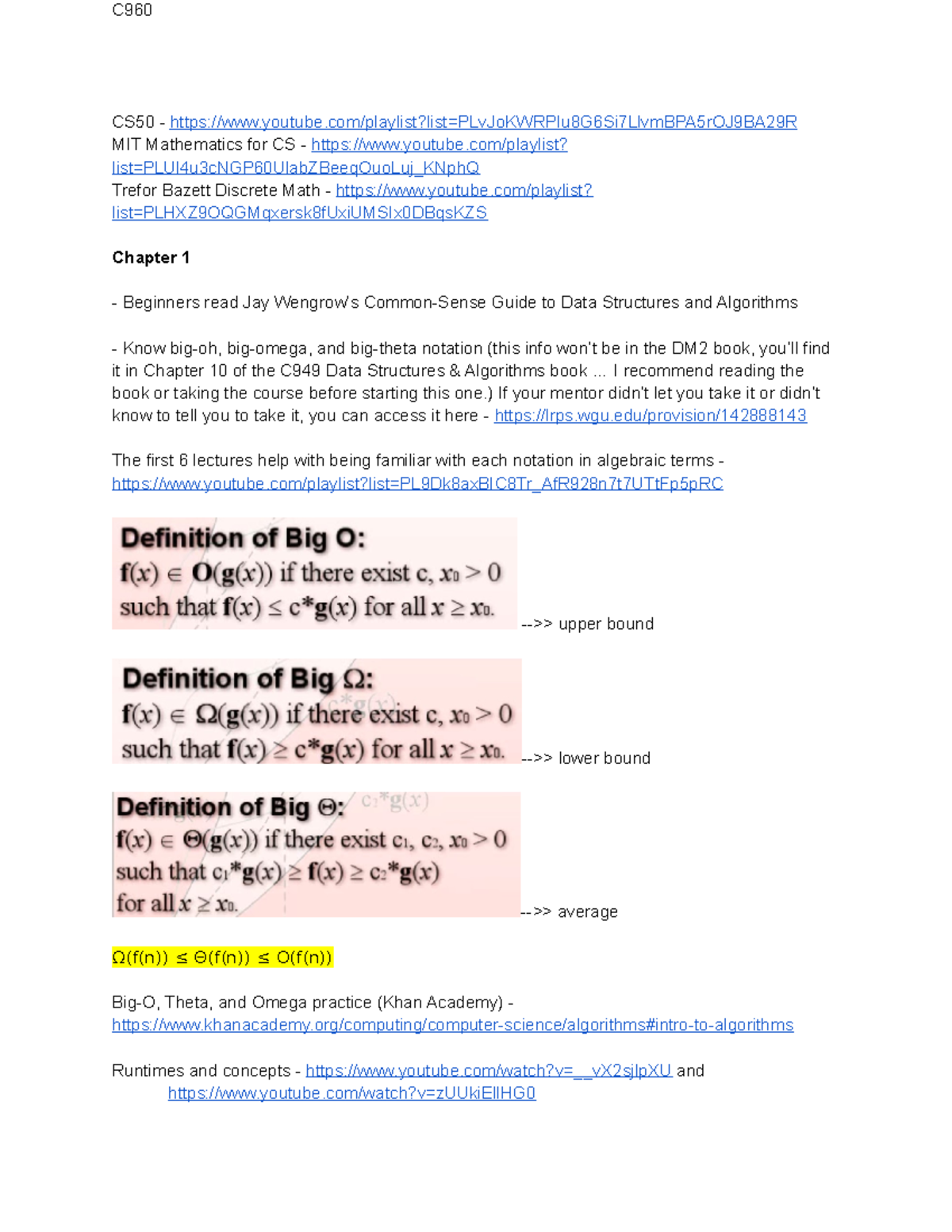 C960 Notes and Links - Practice Materials - CS50 - - Studocu