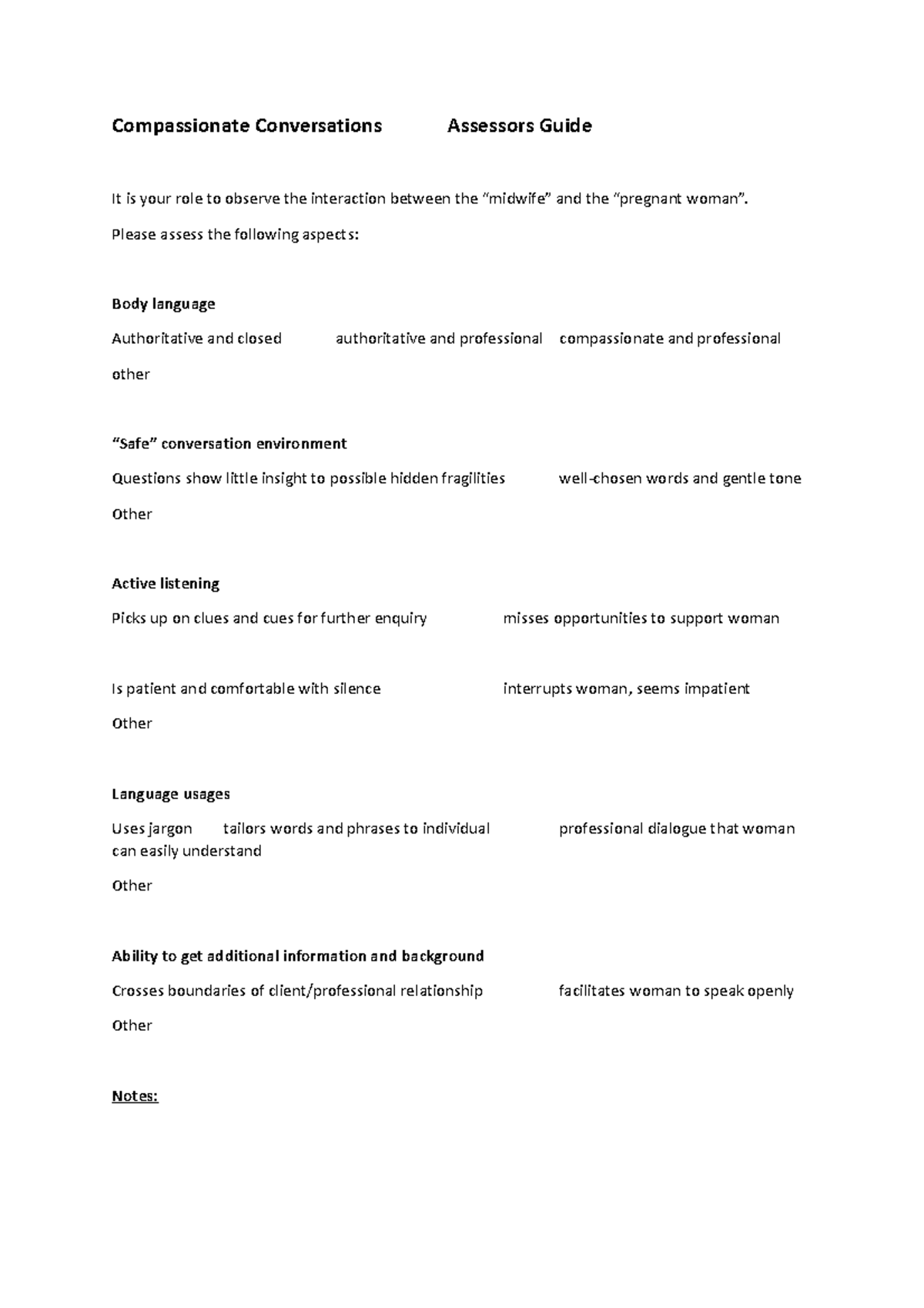 Compassionate Conversations Assessors Guide - Please assess the ...