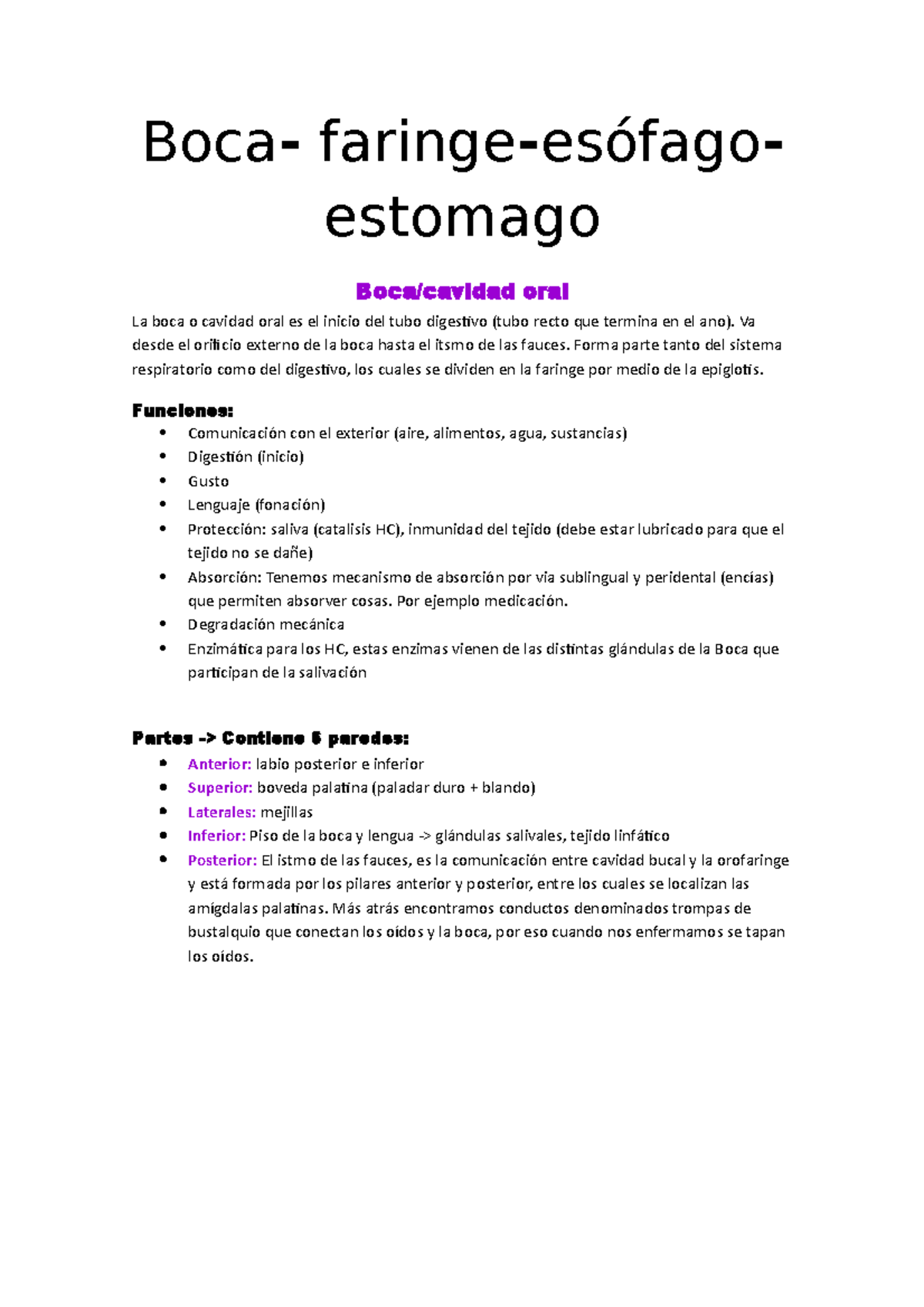 2 - Boca, esófago, estómago - Boca- faringe-esófago- estomago Boca ...