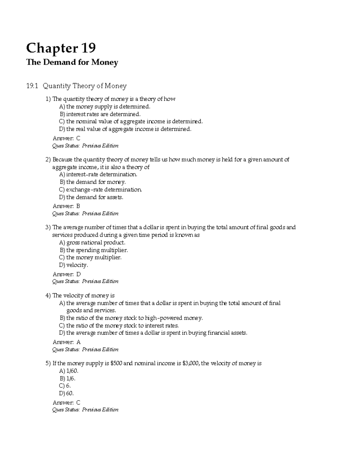 Chapter 19 The Demand for Money - Chapter 19 The Demand for Money 19 ...