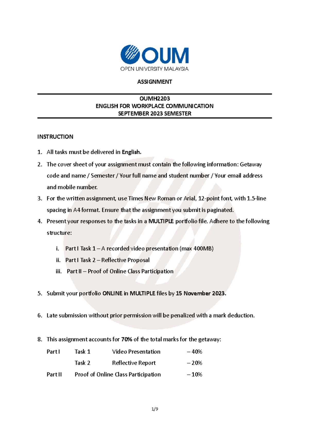 61422 - assignment - ASSIGNMENT OUMH ENGLISH FOR WORKPLACE ...