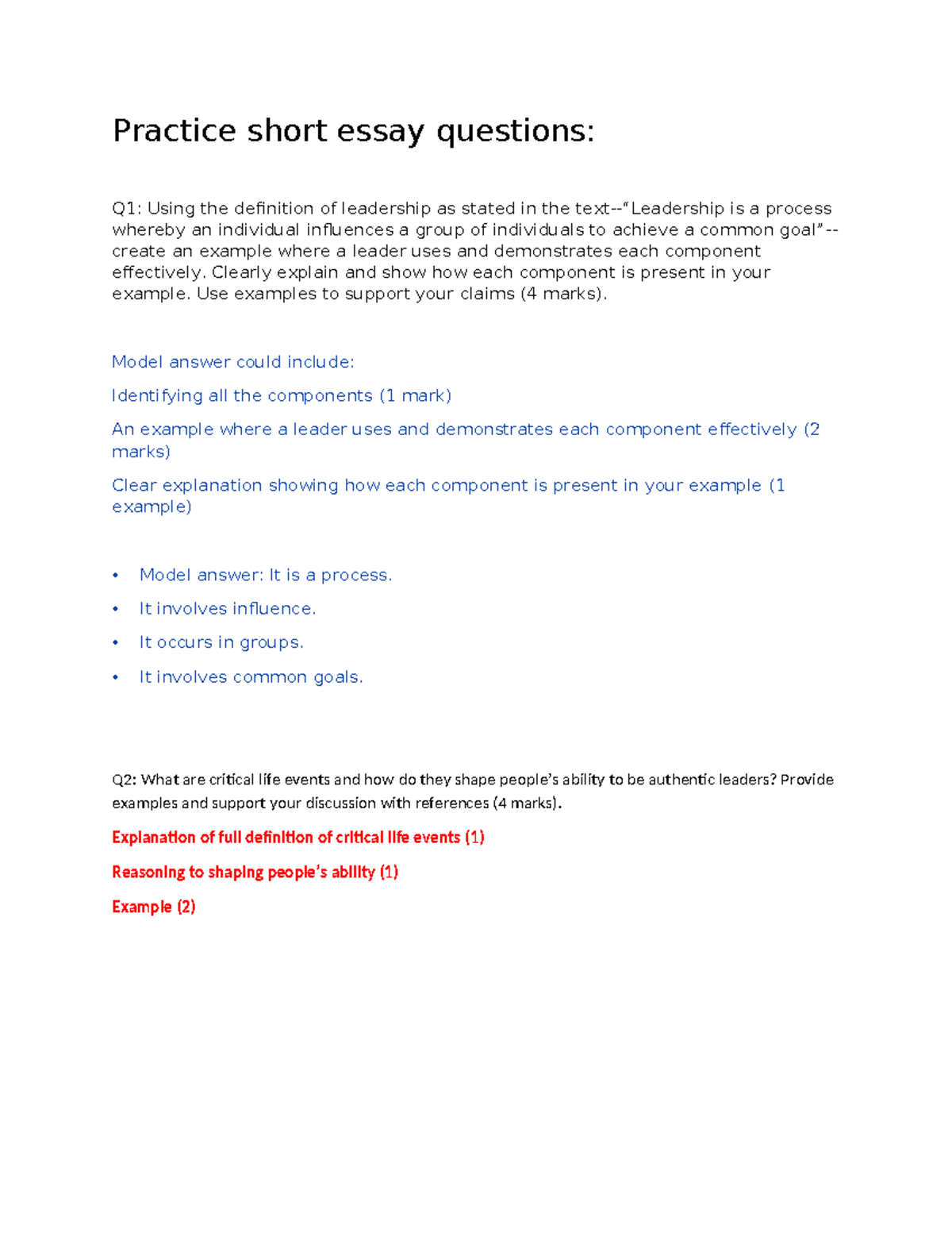 Practice short essay questions model answer - Practice short essay ...