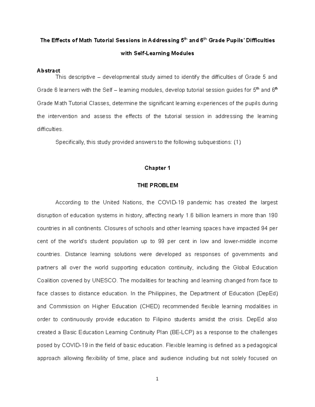 The Effects of Math Tutorial Sessions in Addressing 5th and 6th Grade ...
