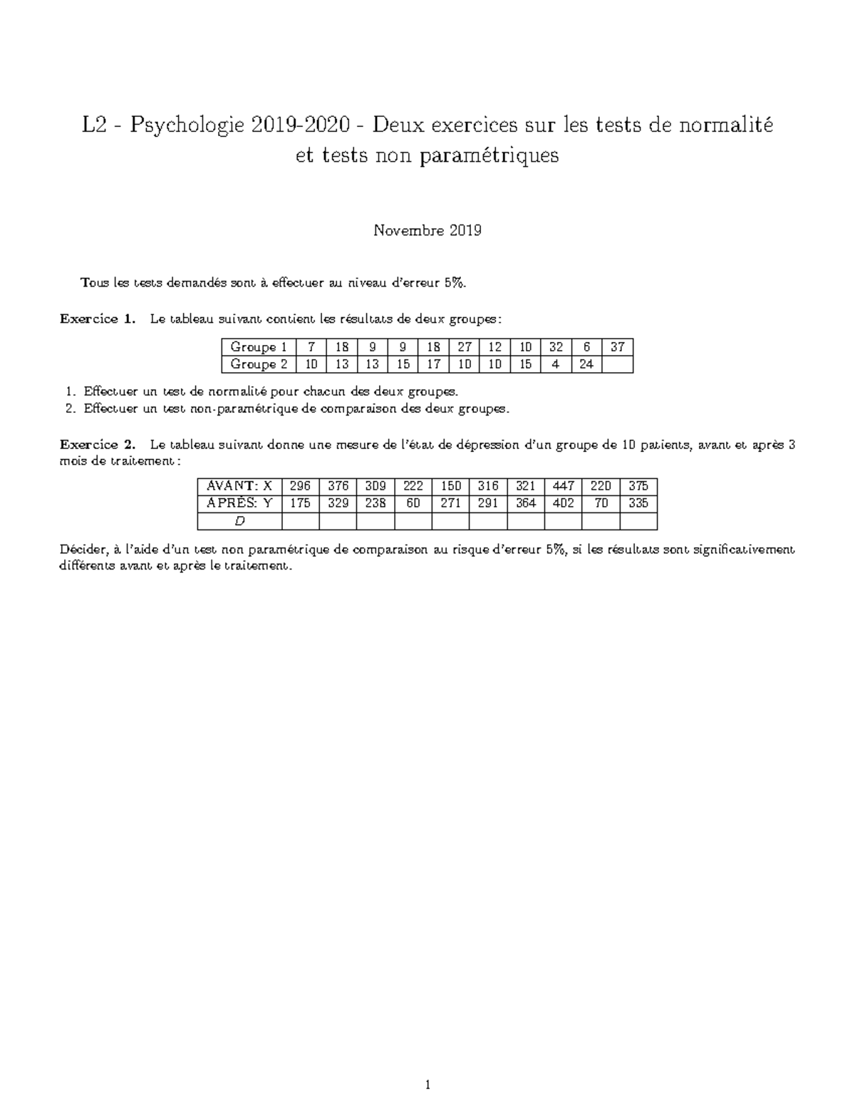 L2 Psycho - 2019 - Deux exercices sur les tests de normalite et non ...
