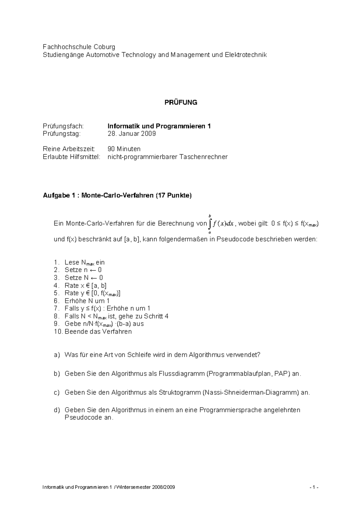 Klausur Januar Wintersemester 2016/2017, Fragen - Fachhochschule Coburg Studiengänge Automotive ...