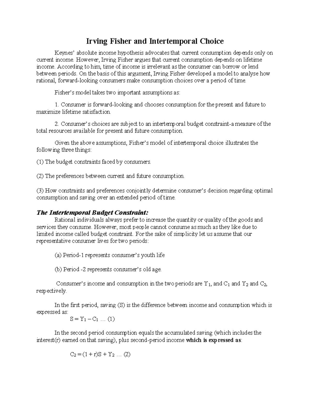 Fisher’s theory of optimal intertemporal - Irving Fisher and ...