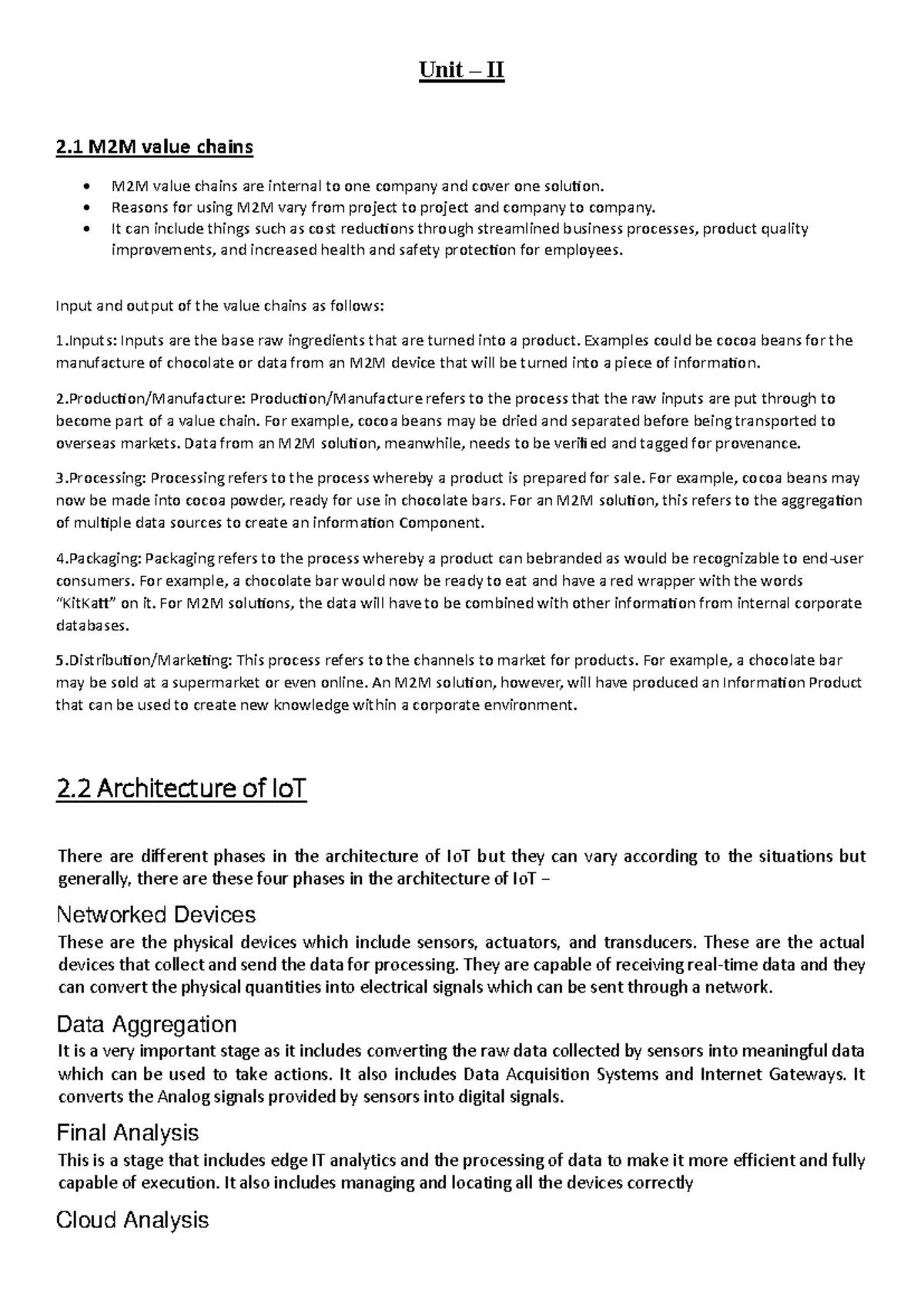 Io T-unit-2 - Unit – II 2 M2M value chains M2M value chains are ...